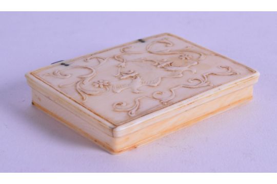 A MID 19TH CENTURY FRENCH CARVED IVORY SNUFF BOX decorated with birds ...