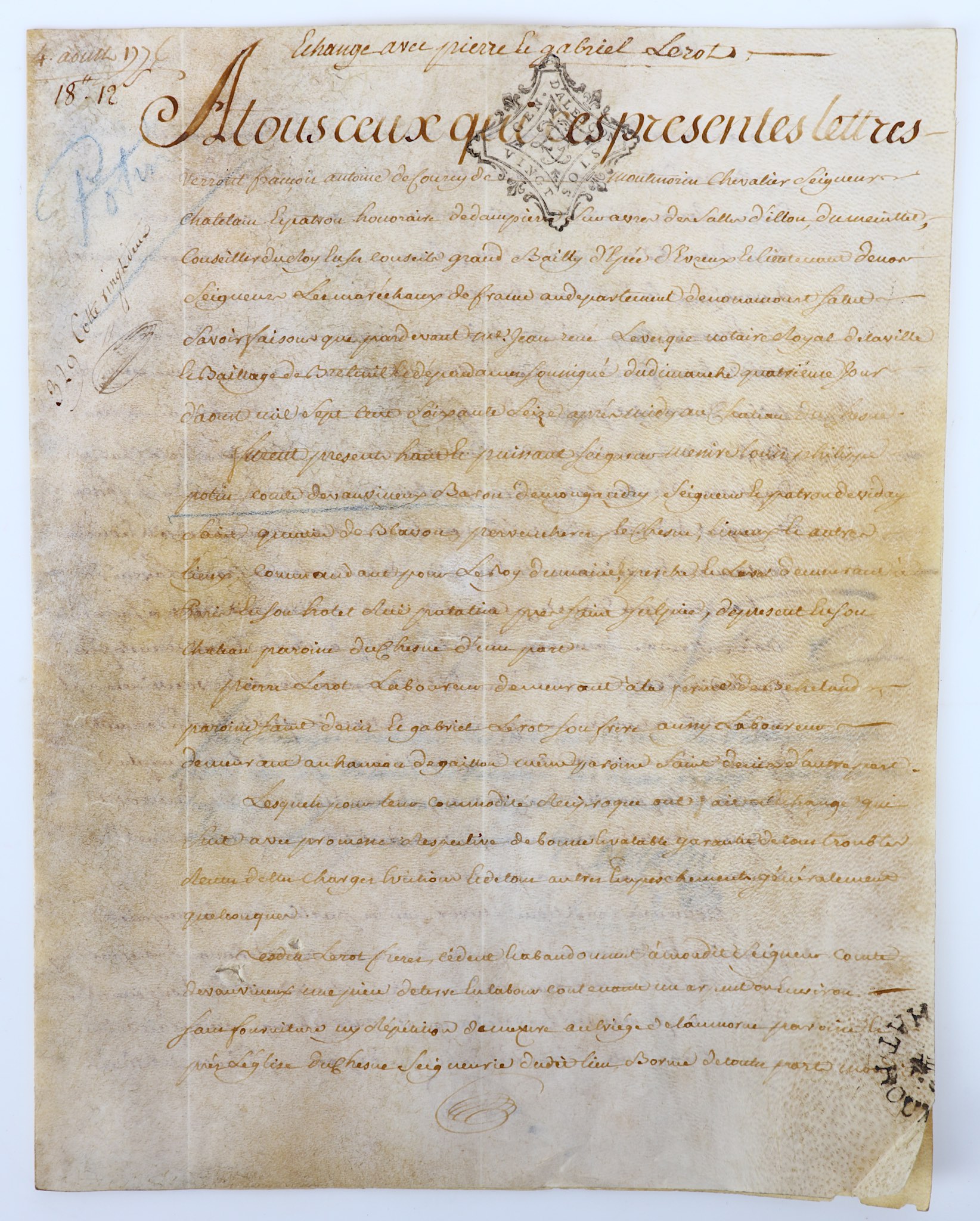 [Louis XVI, King of France] A letter in French signed "Louis", and ...