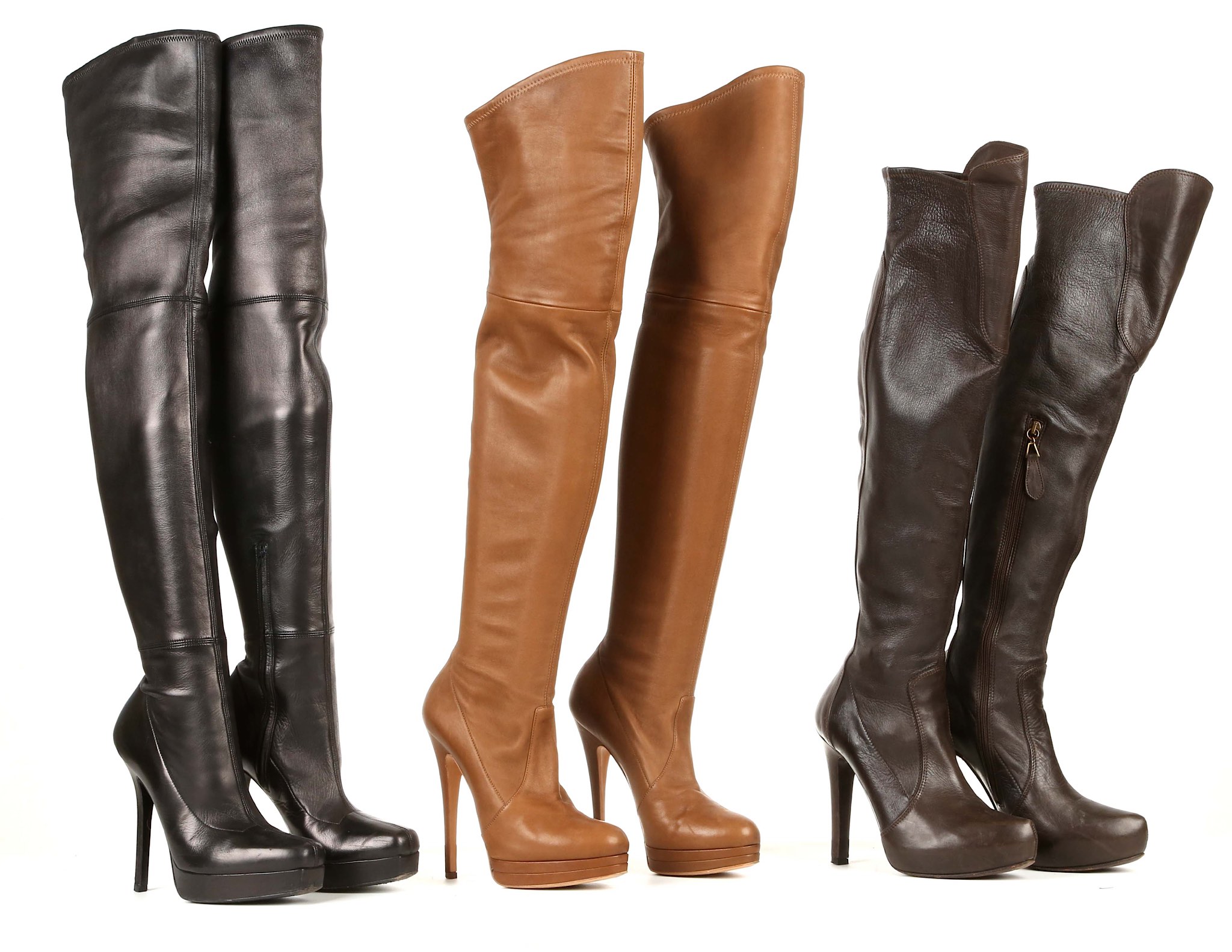 GUCCI THIGH HIGH BLACK LEATHER BOOTS, stiletto heel, size 38, and a ...