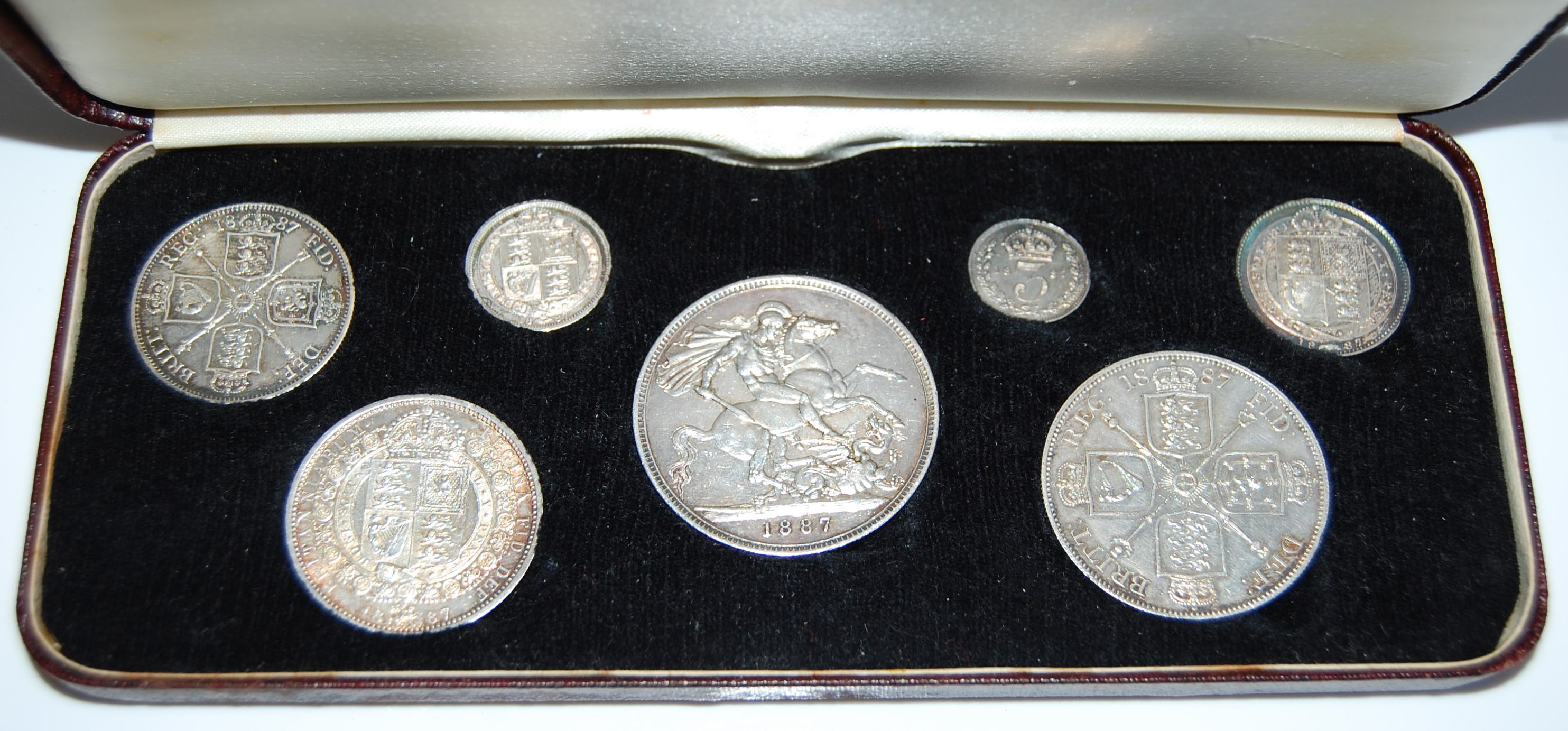 Great Britain, 1887 Queen Victoria jubilee seven-coin silver specimen ...
