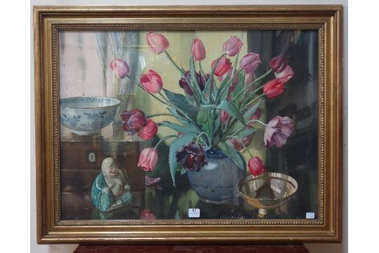 Edwin Byatt (1888-1948), still life of flowers in a vase, watercolour ...