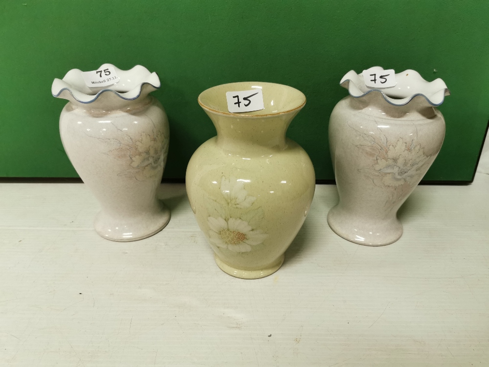 Three Vintage Denby Vases, including one pair, Floral designs, each ...