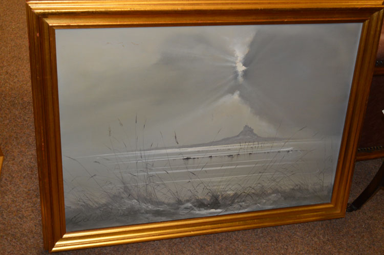 An oil painting - "Lindisfarne Castle", by Colin Rule, signed.