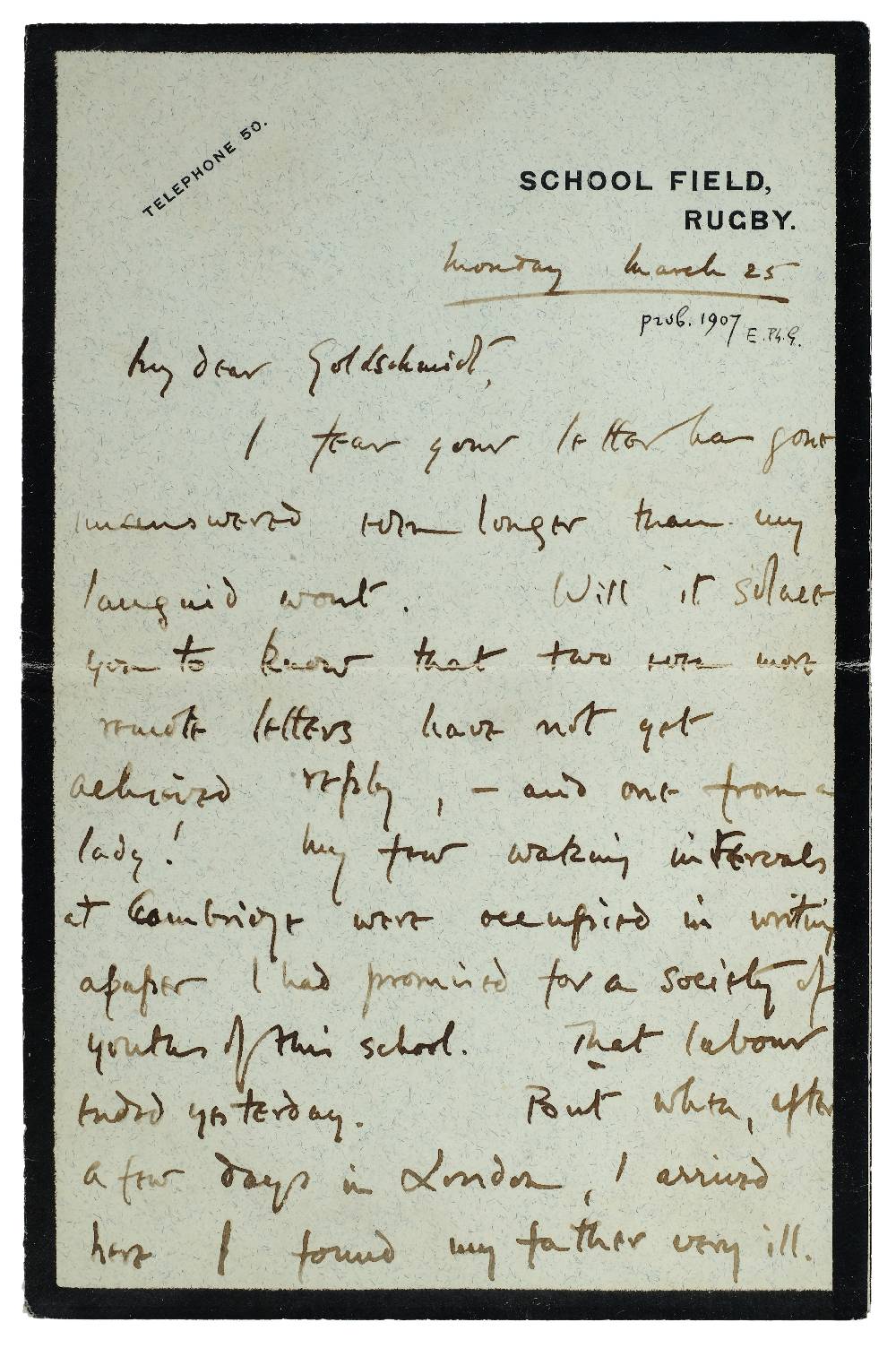 *Brooke (Rupert, 1887-1915). Autograph letter signed, 'Rupert Brooke ...