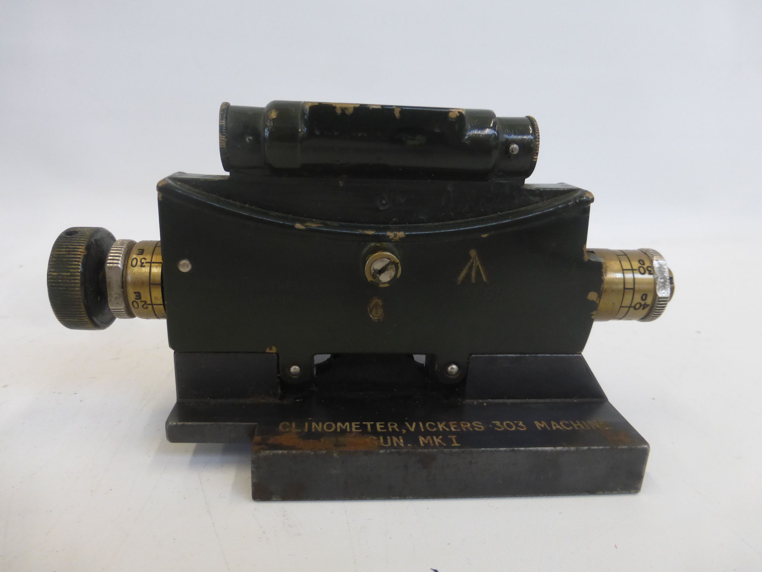 A leather cased clinometer Vickers 303 Machine Gun MK 1, stamped ...