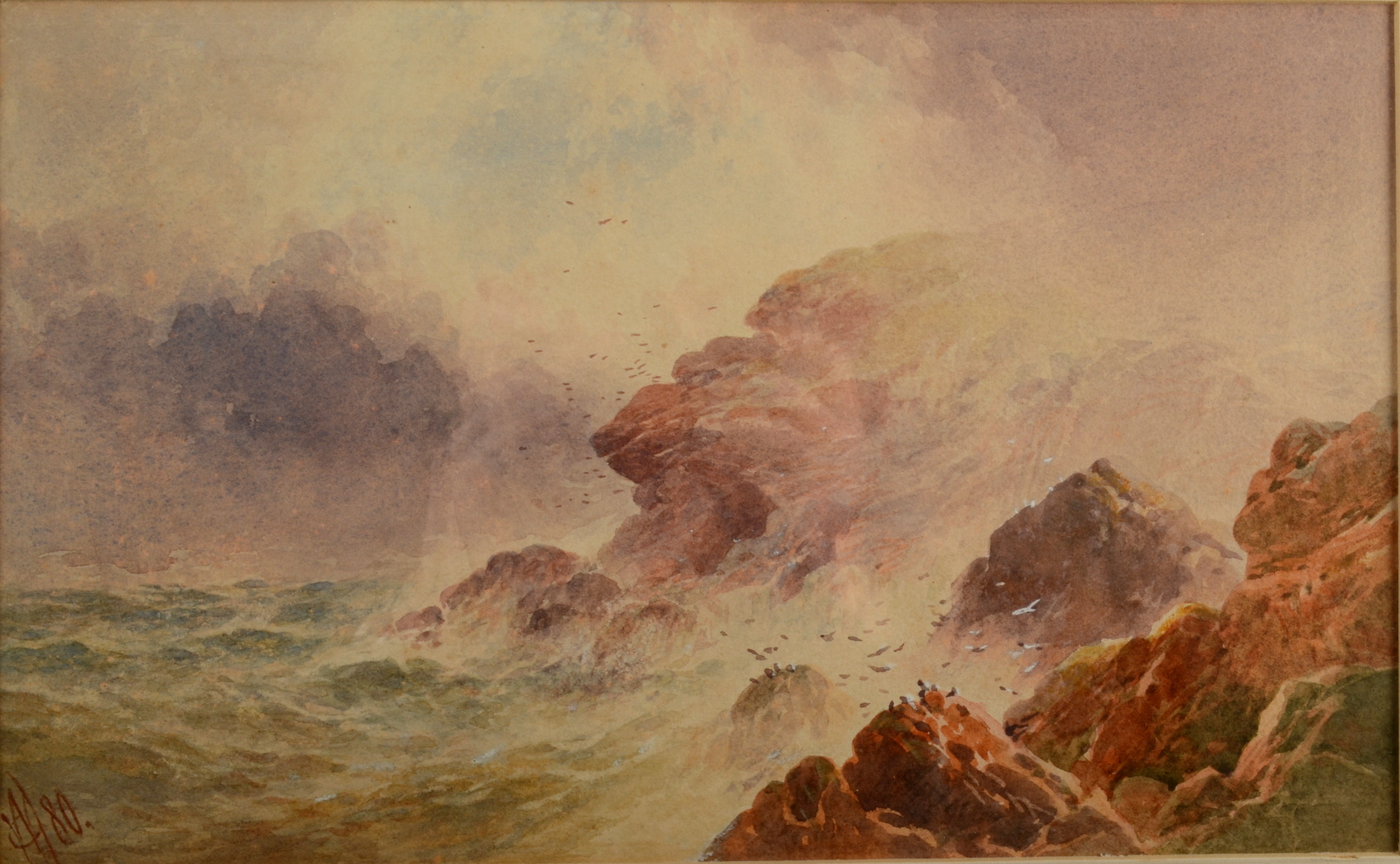 WILLIAM COOK of Plymouth A Rocky Coastal View Watercolour Signed 19.5 x ...