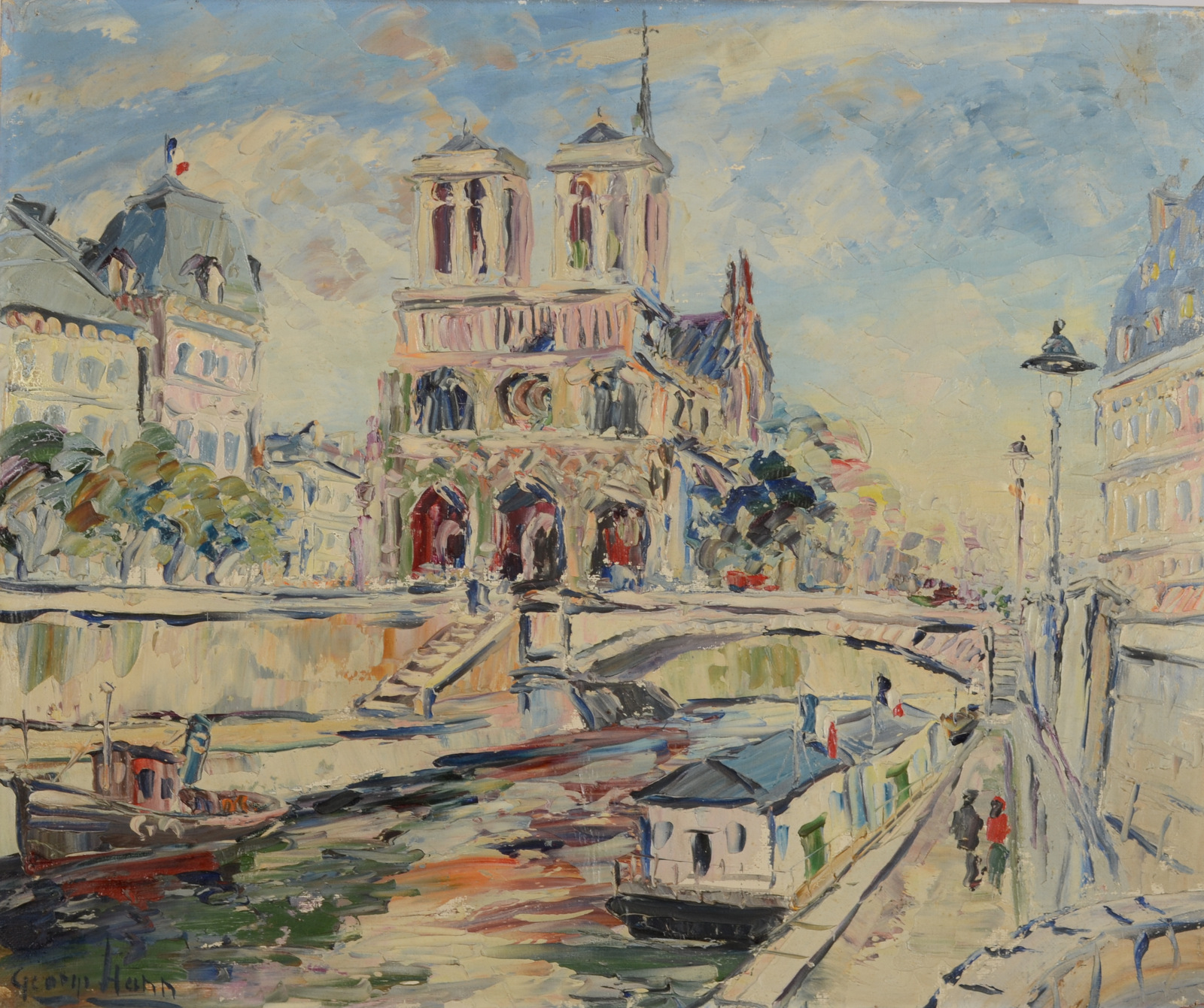 GEORGE HANN Notre Dame De Paris Oil on canvas Signed 51 x 61cm