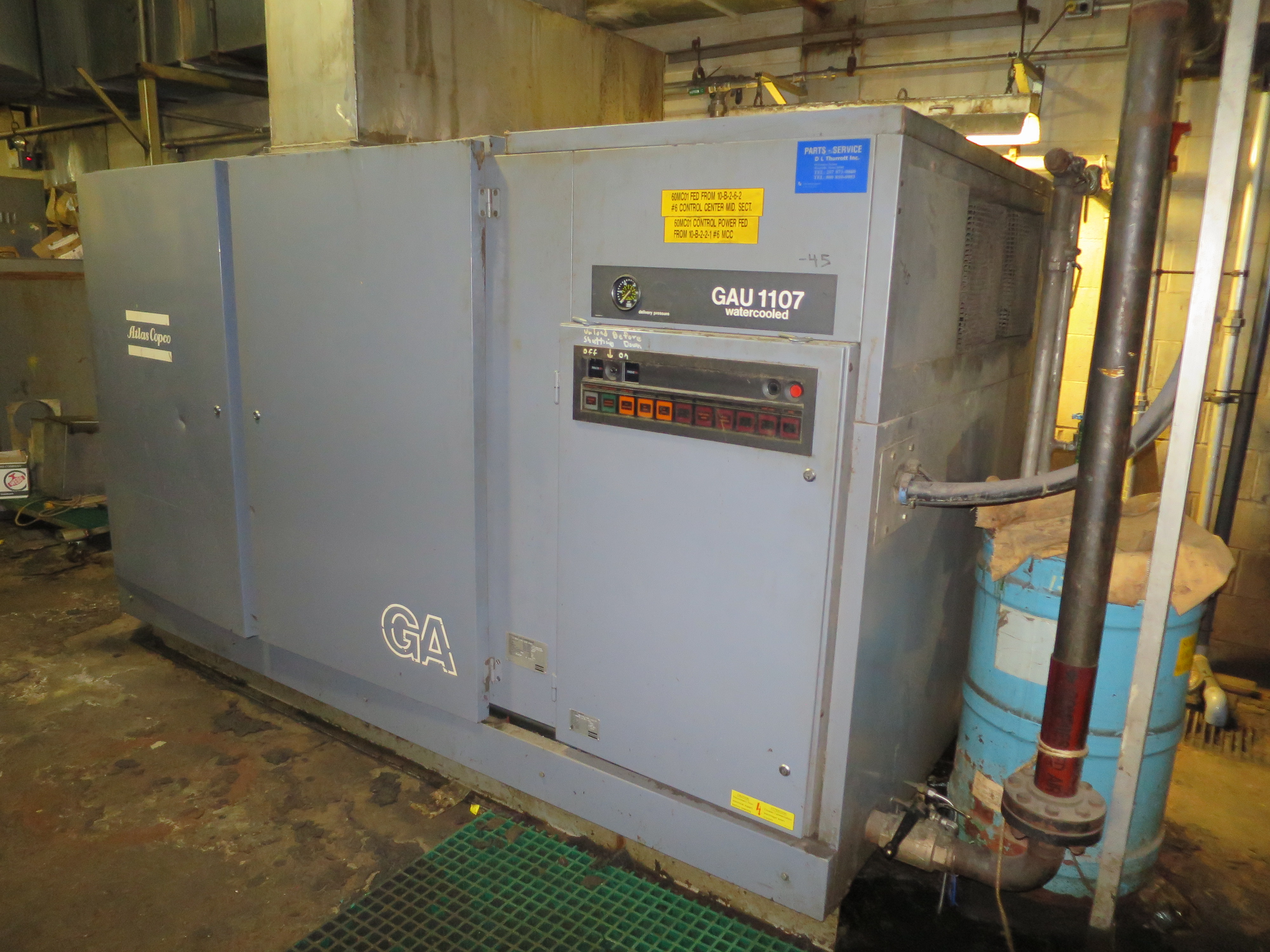 Atlas Copco air compressor, type GAU-1107, 575 volt, mfg 1998, with ...
