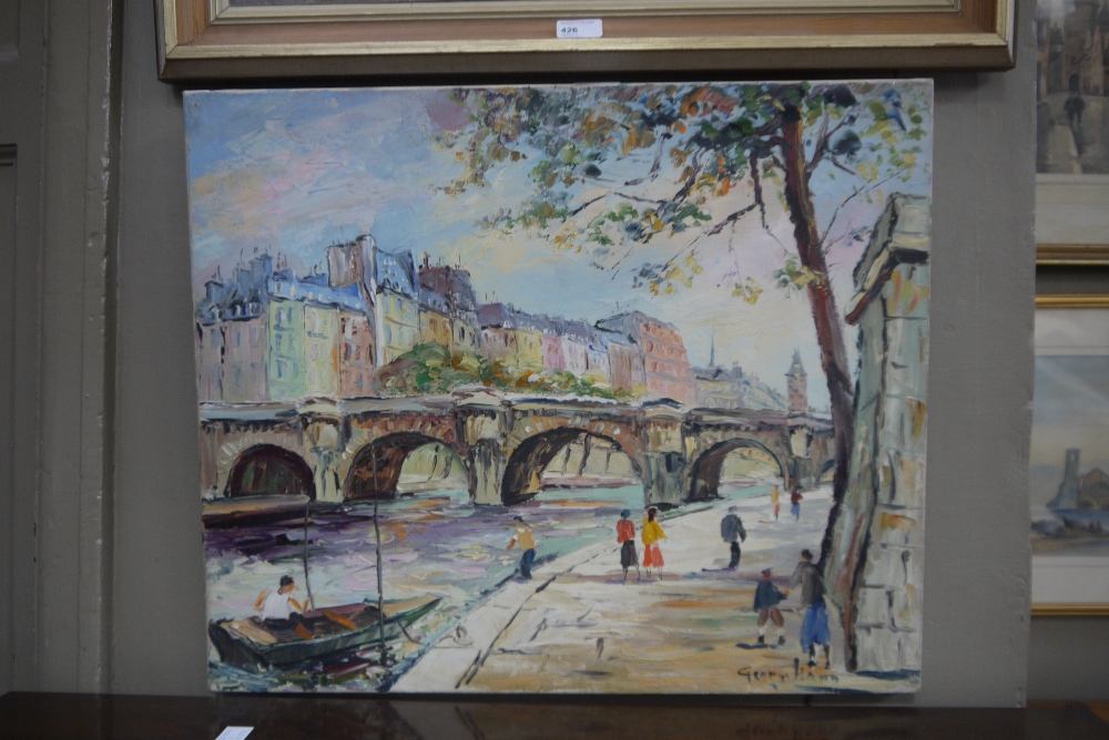 George Hann, The Seine, Paris with figures, oil on canvas, signed ...