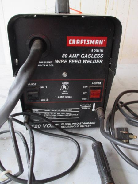 Craftsman Wire Feed Welder, Model: 920101, 80 Amp Gasless, 120 Volt ...