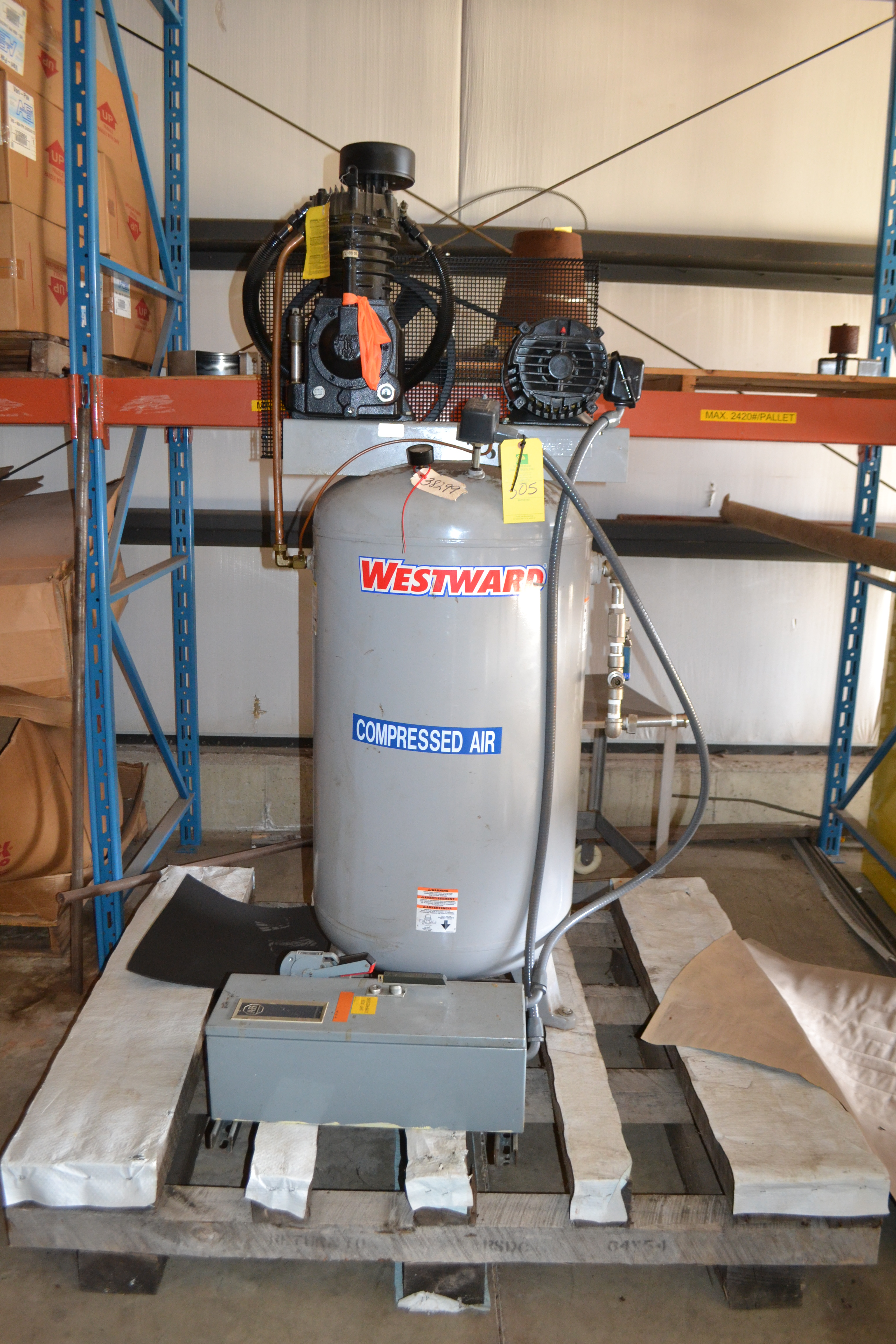 Westward model 5Z399C vertical air compressor, 5hp 2 cylinder ...