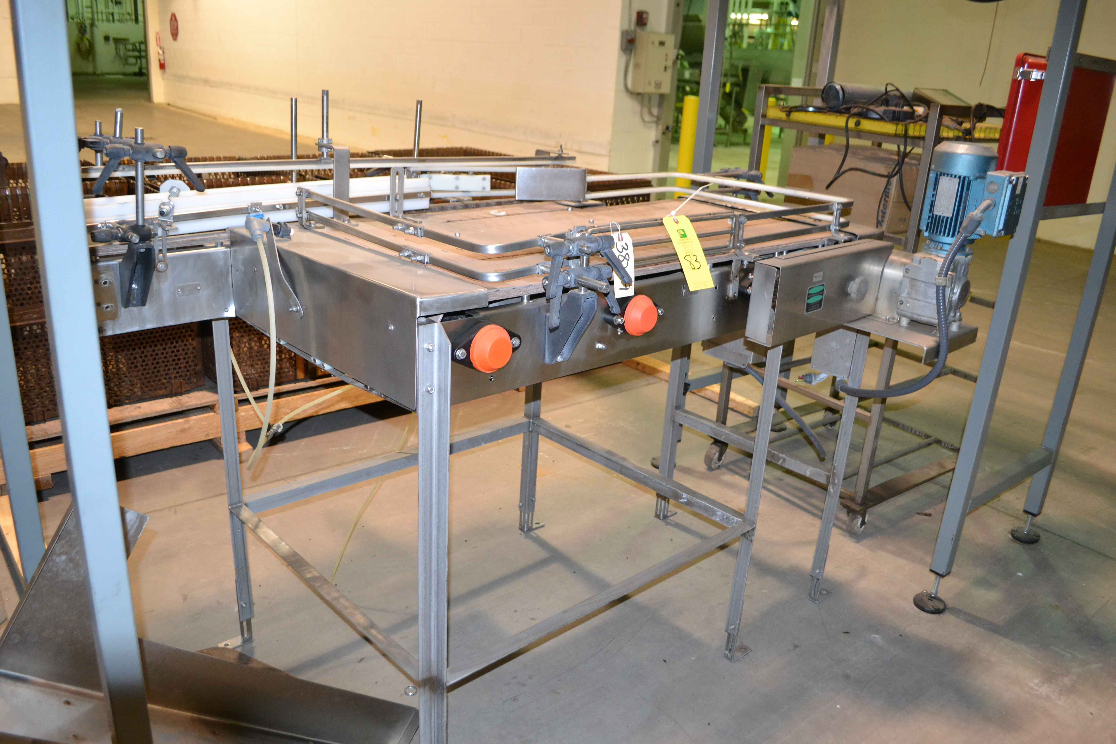 Stainless steel reject table with 3) 7" x 4' long belts and 1) 4.5" x ...