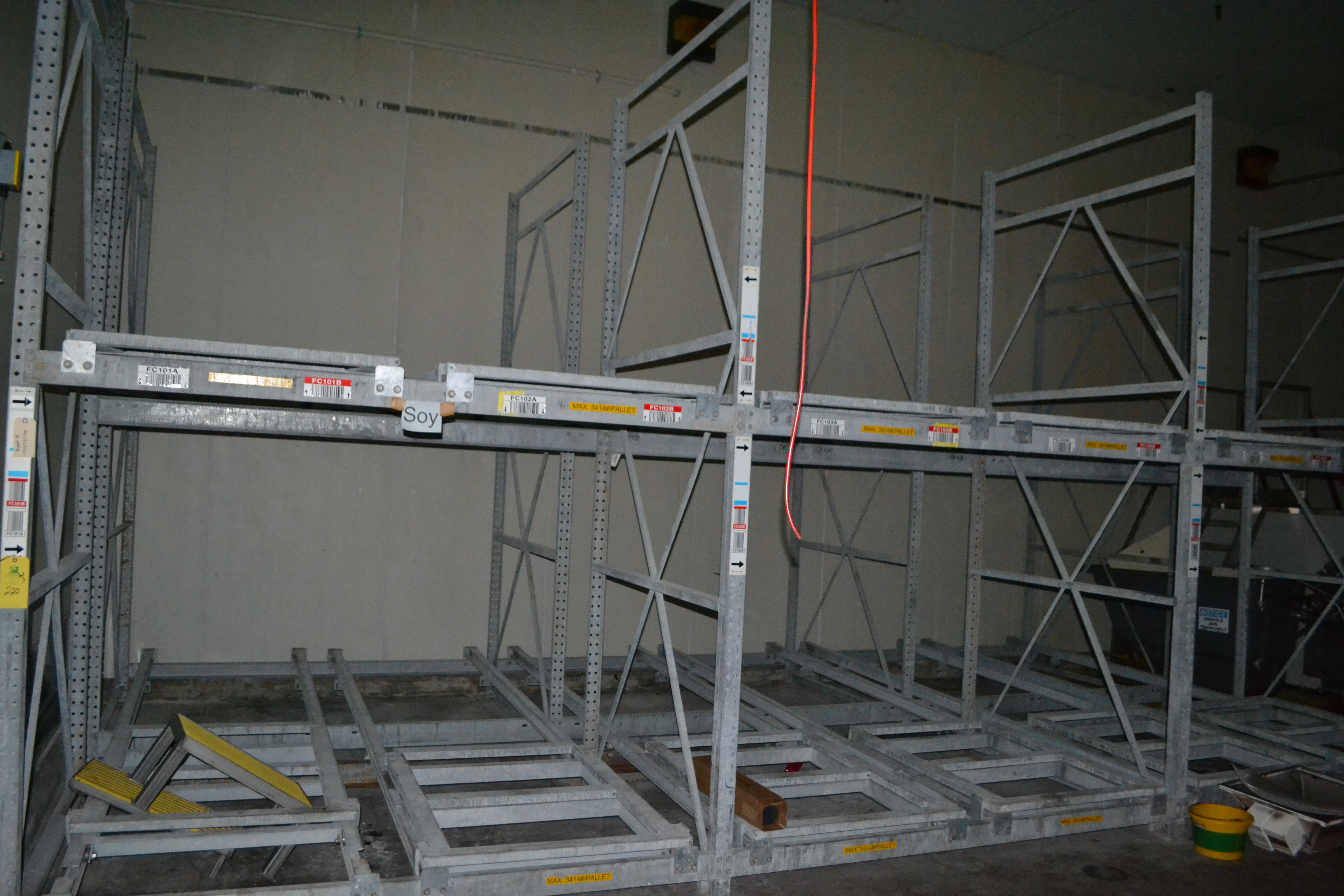 Freezer Room Racking, sloped rails with roller platforms, 19 bays x 2 ...