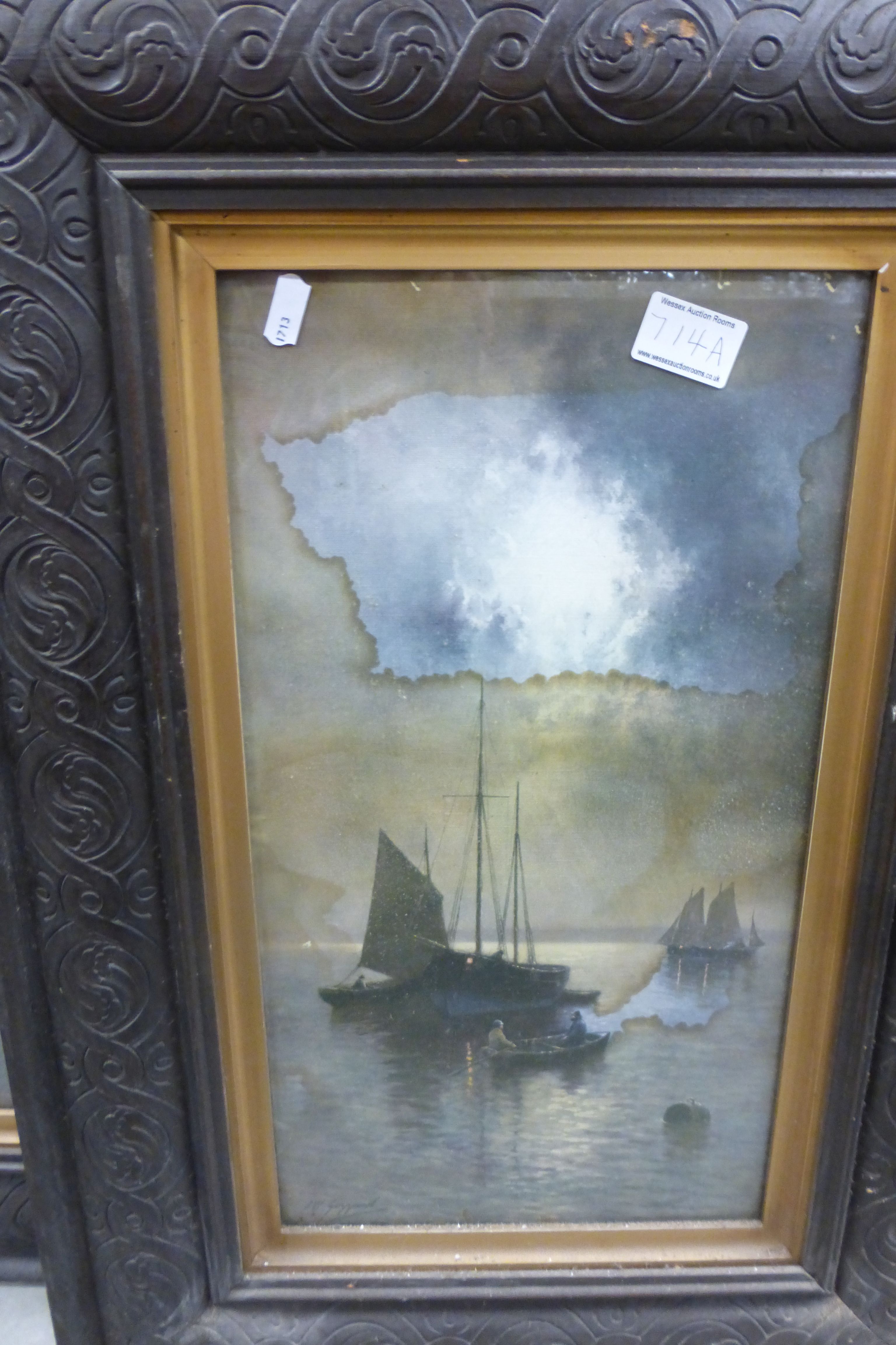 Pair of Heavy Oak Framed J W Gozzard Prints of Sailing Boats