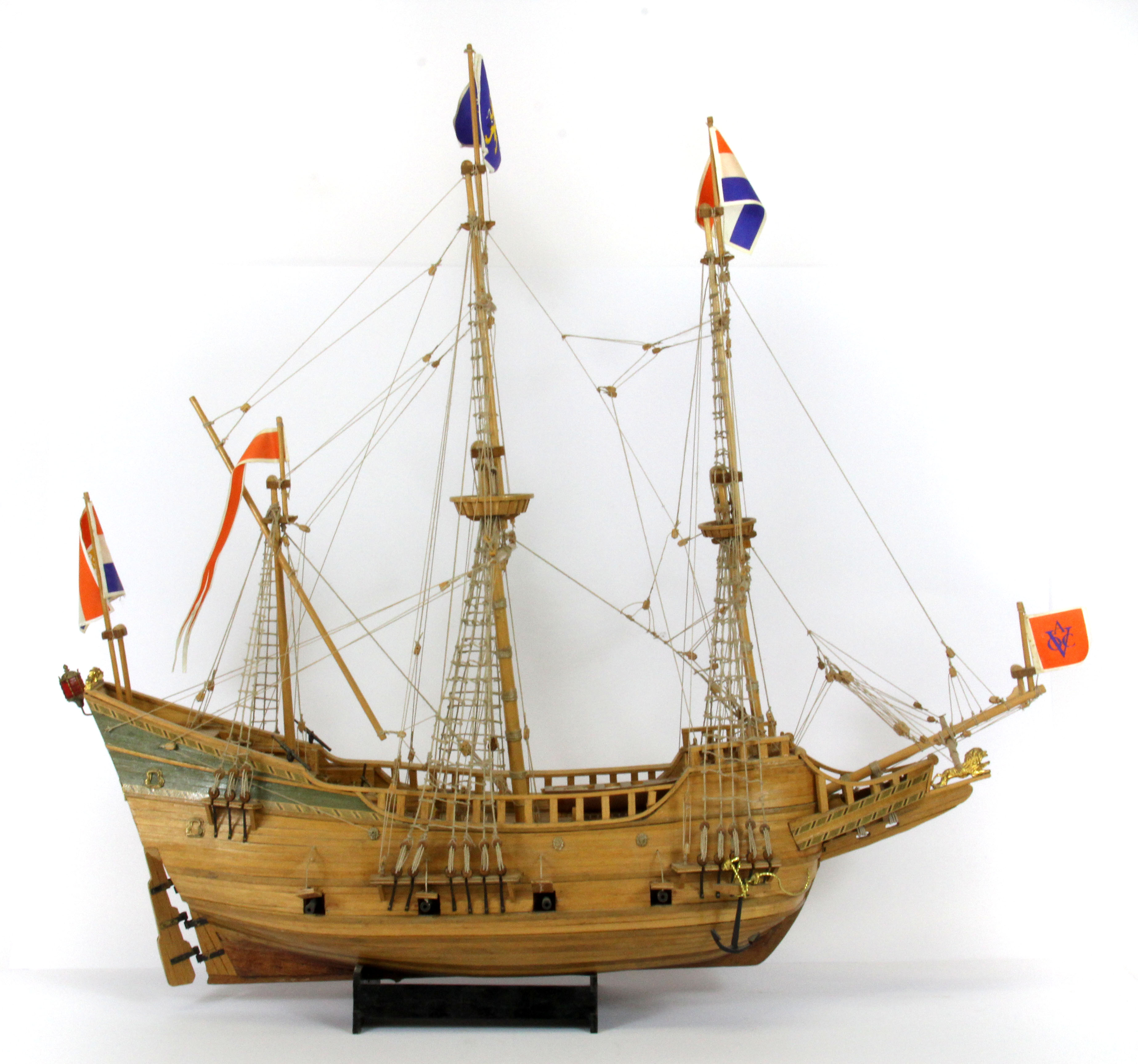 A handmade wooden model Galleon, H. 52cm.