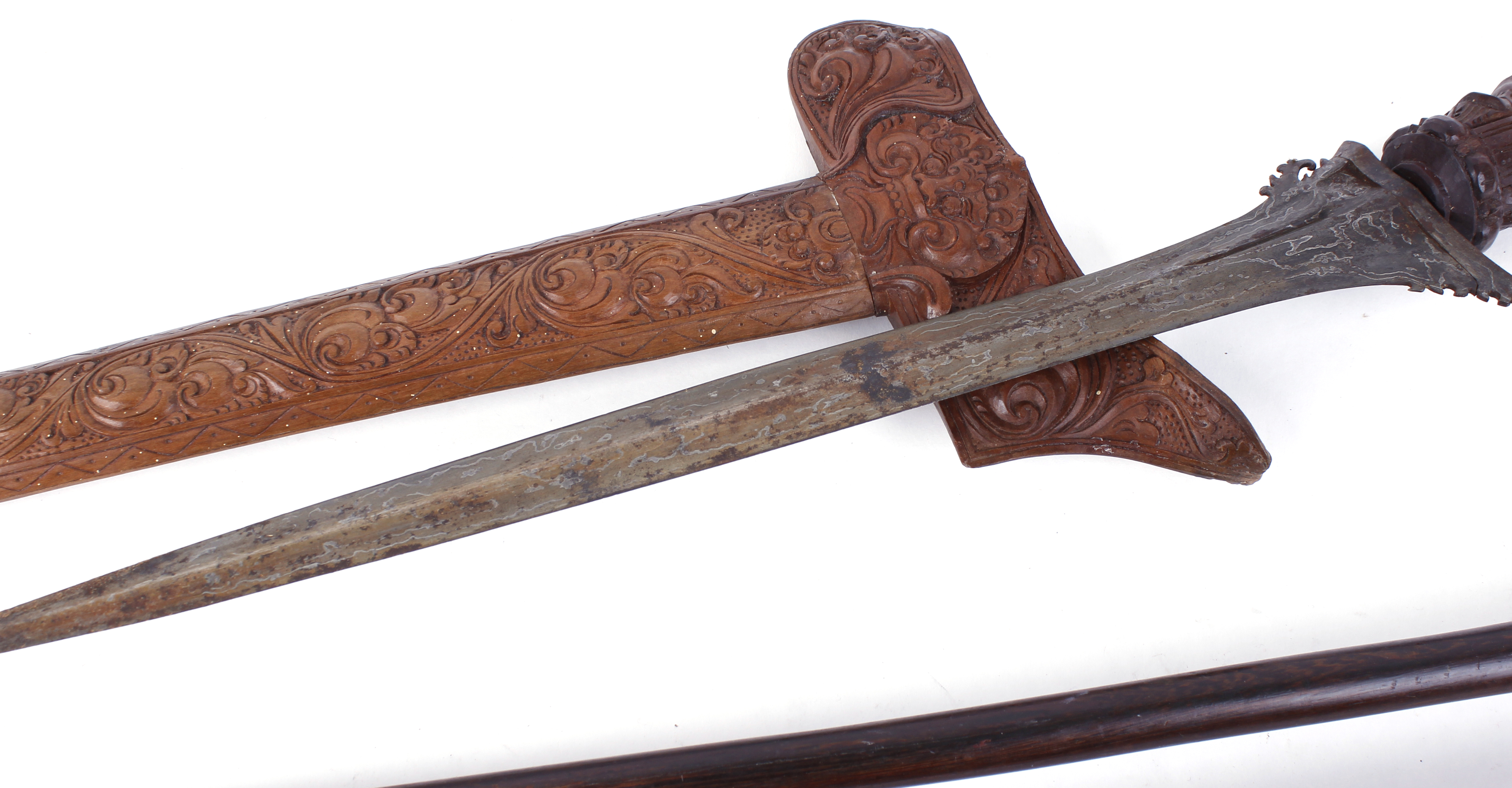 African Mace, steel banded decoration, 58 ins overall; Two African ...