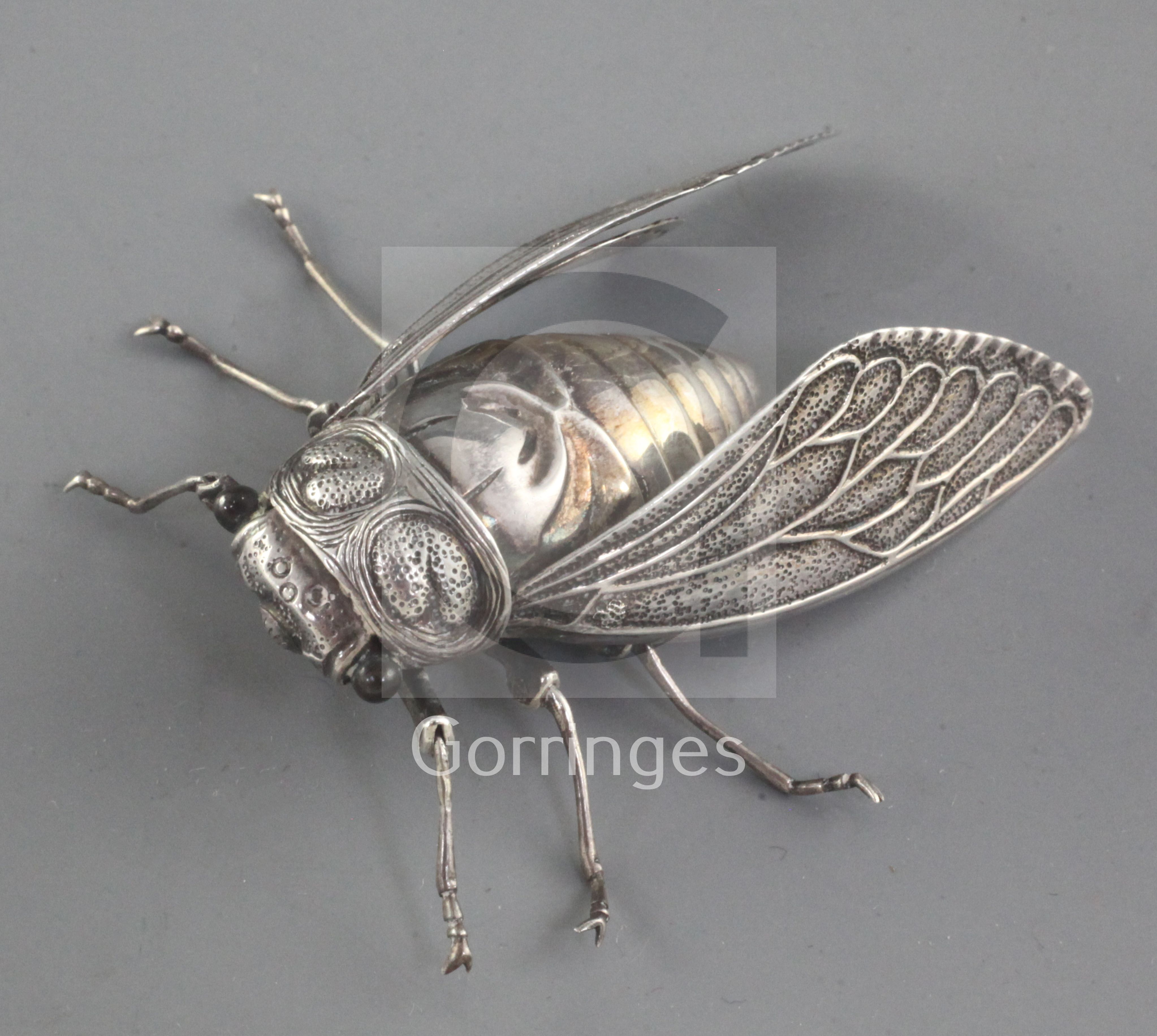 A Japanese silver articulated model of a cicada, by Muneyoshi, Meiji ...