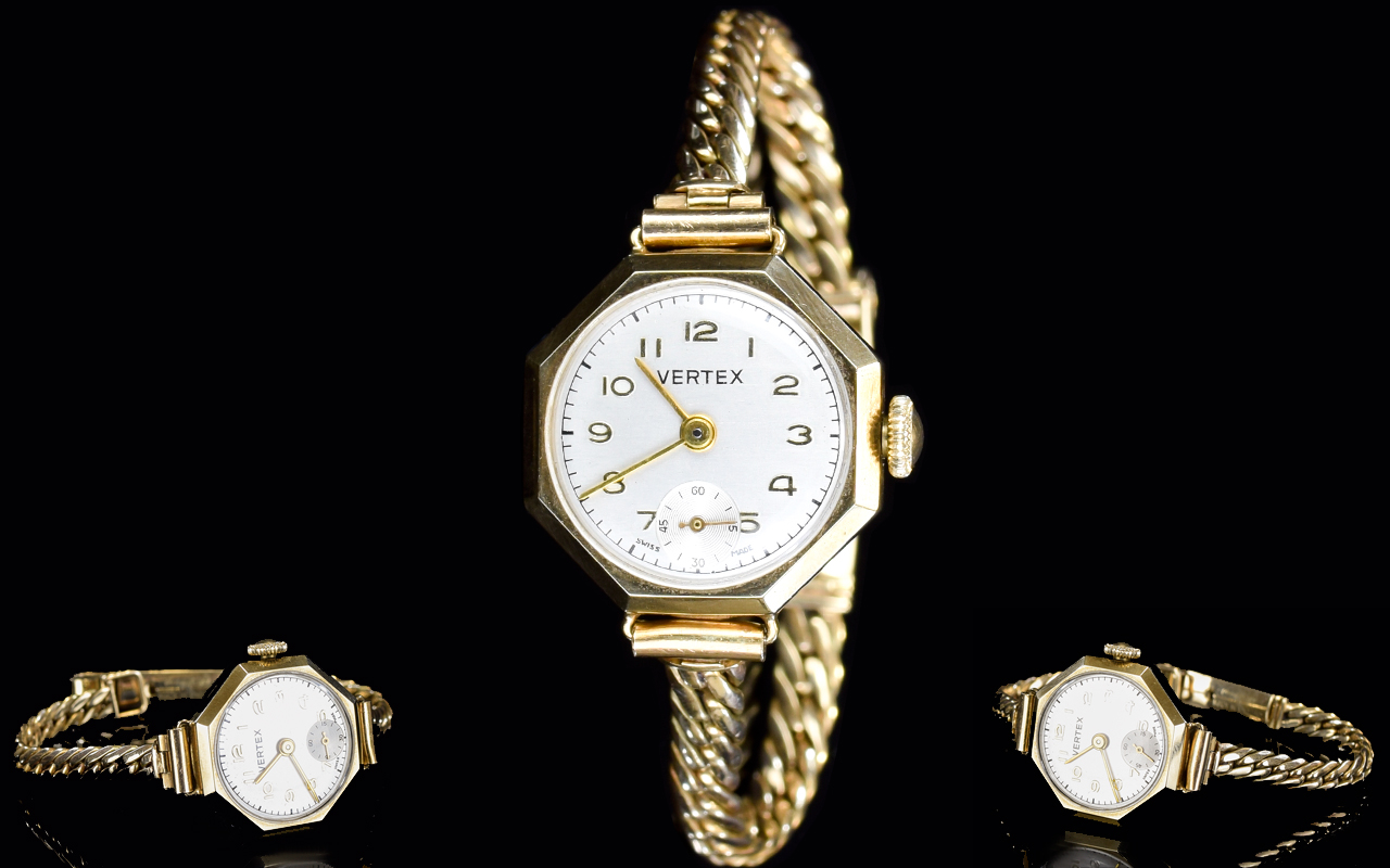 Ladies - Vertex 9ct Gold Octagonal Shaped Mechanical Wrist Watch. Fully ...