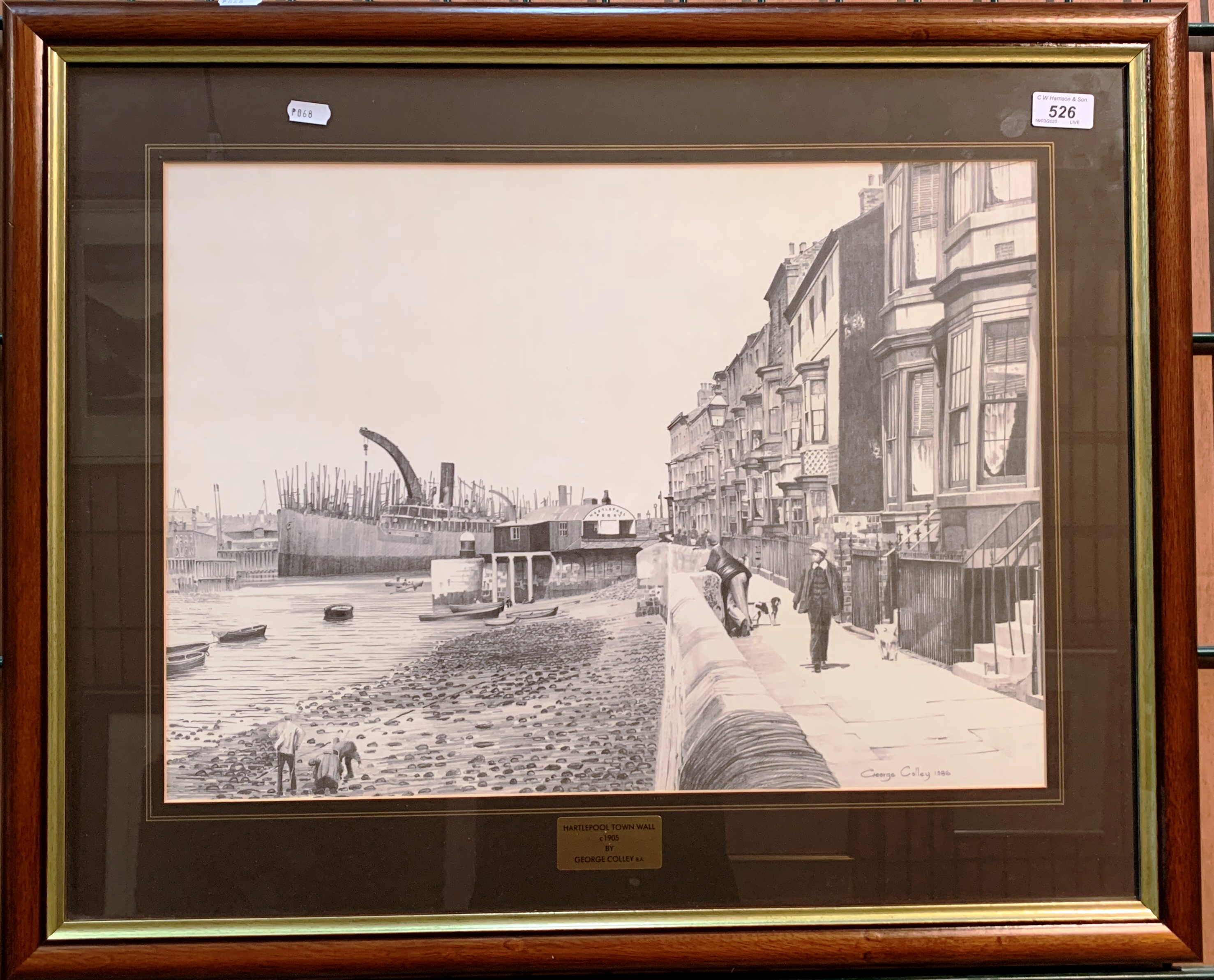 George Colley B. A. framed black and white print 'Hartlepool Town Wall ...