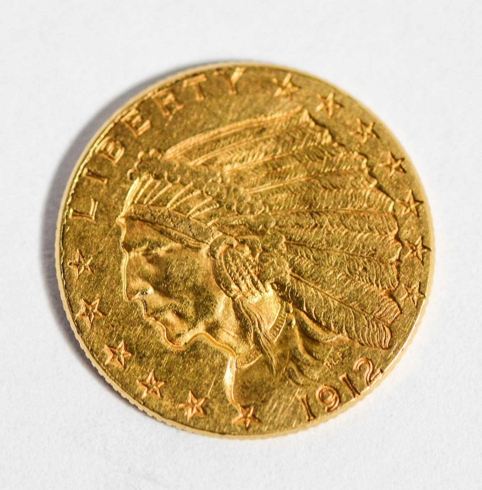 1912 Indian Head 2 1/2 dollar gold coin