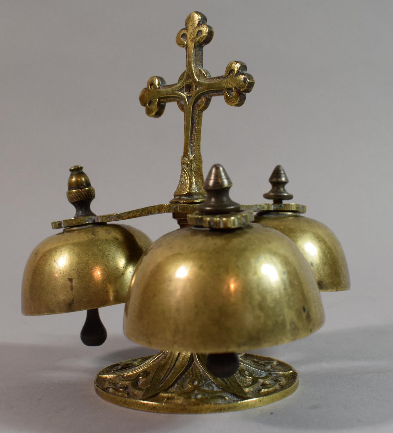 A Vintage Brass Altar Sacristy Bell with Crucifix Handle, 14cm high