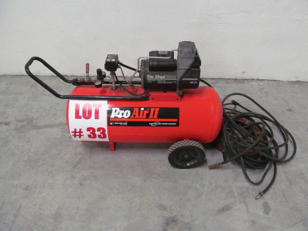 DEVILBISS PRO AIR II 5 HP, 25 GALLON AIR COMPRESSOR, ELECTRICS: 120V ...
