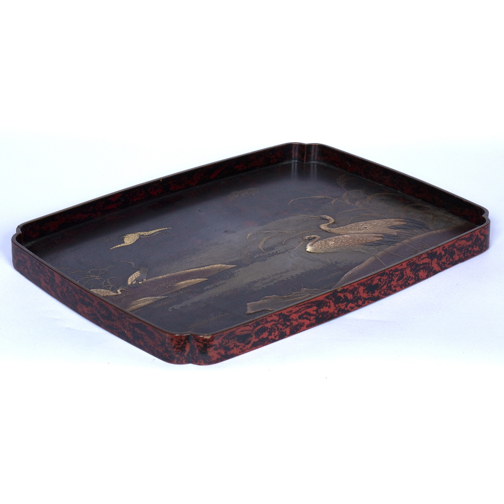 Lacquer rectangular tray Japanese, early Meiji black and red mottled ...