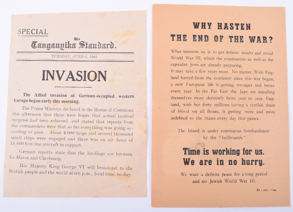 17x WW2 Aerial Propaganda Leaflets, including examples dropped on ...
