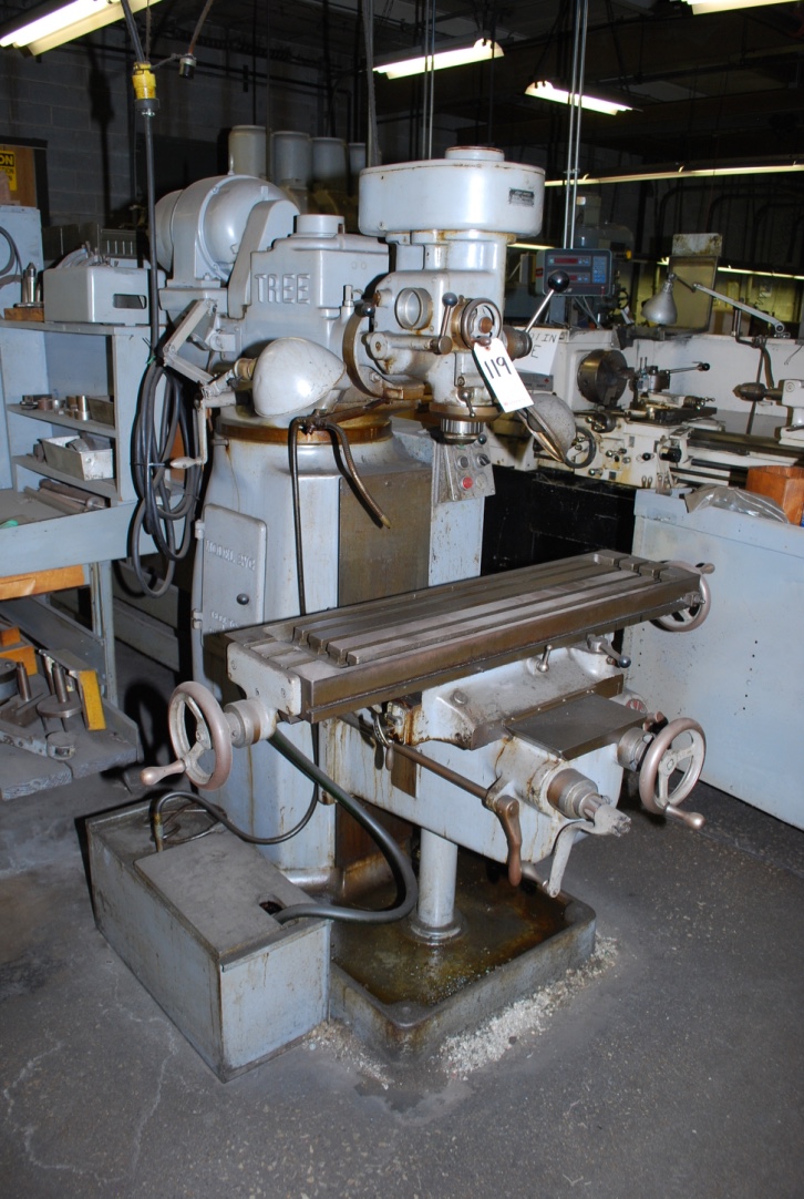 TREE MODEL 2VG 3 HP VERTICAL MILLING MACHINE: S/N 7701; 10-1/2" x 42" T ...