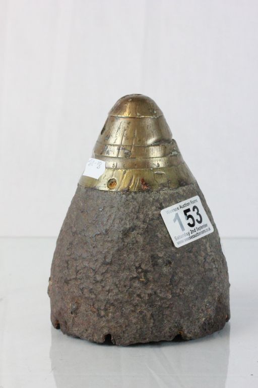 WW1 Army shell nose cone with brass timer