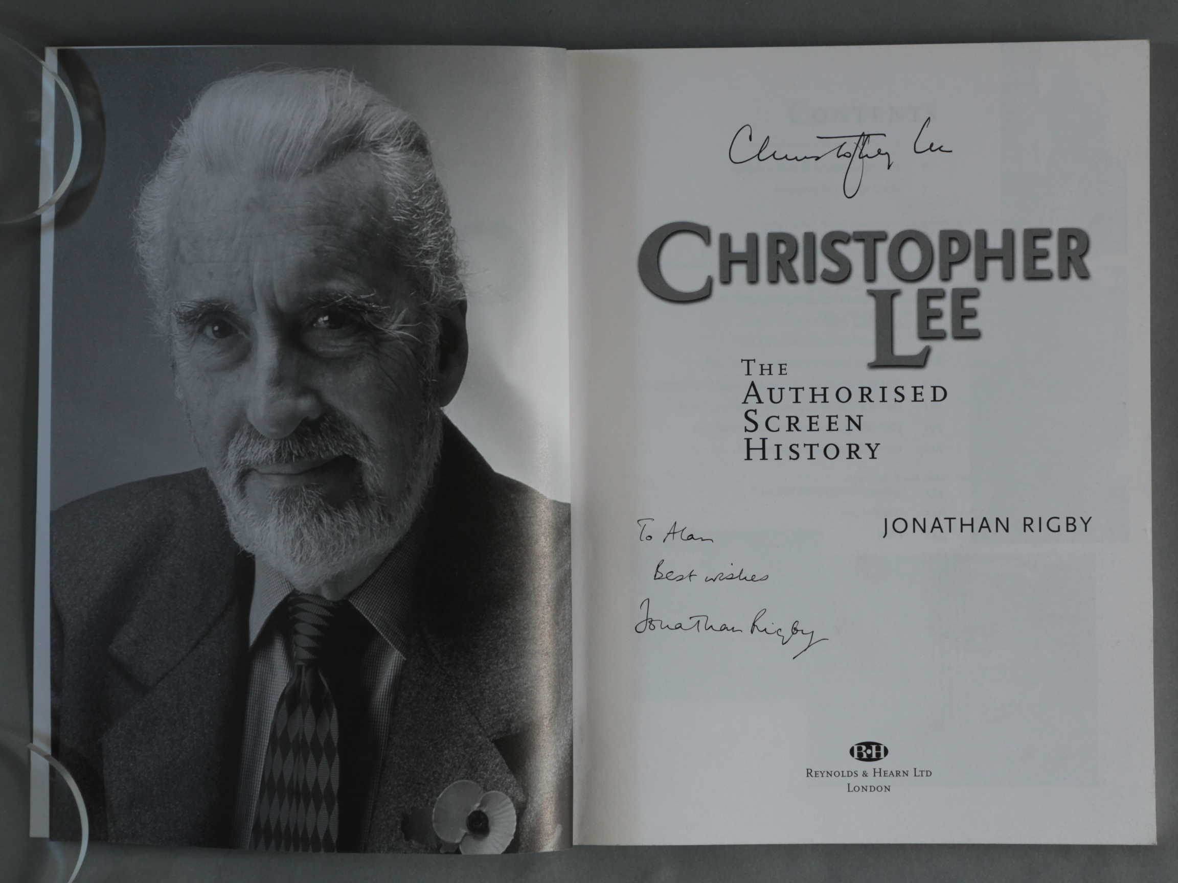 Christopher Lee signed book "The Authorised Screen History" also signed ...