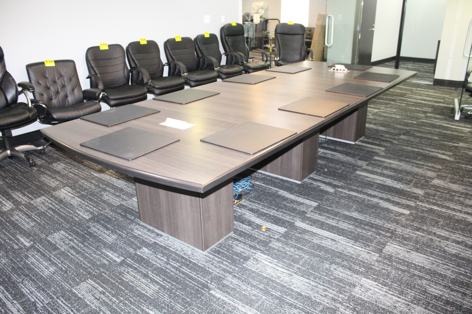 LARGE PEDESTAL CONFERENCE TABLE, 12' X 55", WITH CENTER POWER AND ...