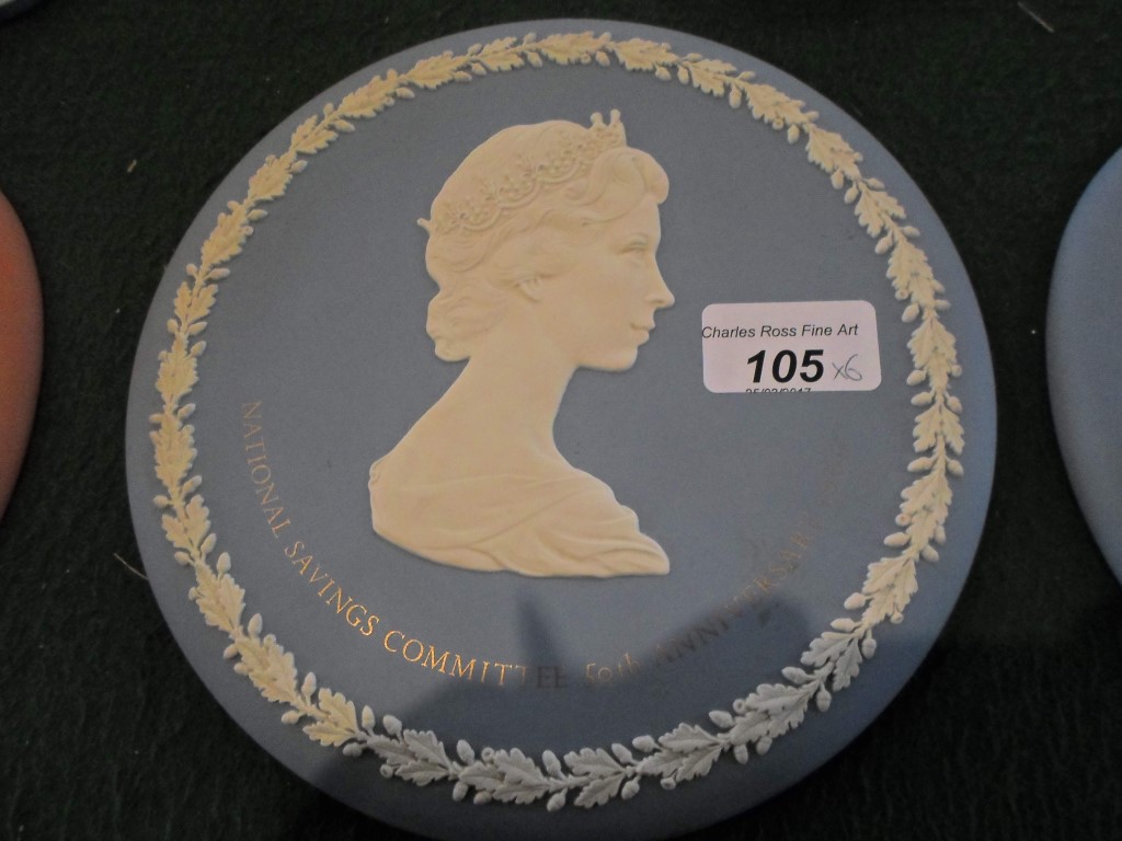 A Wedgwood blue Jasperware circular portrait plaque of Queen Elizabeth II, marking the National S