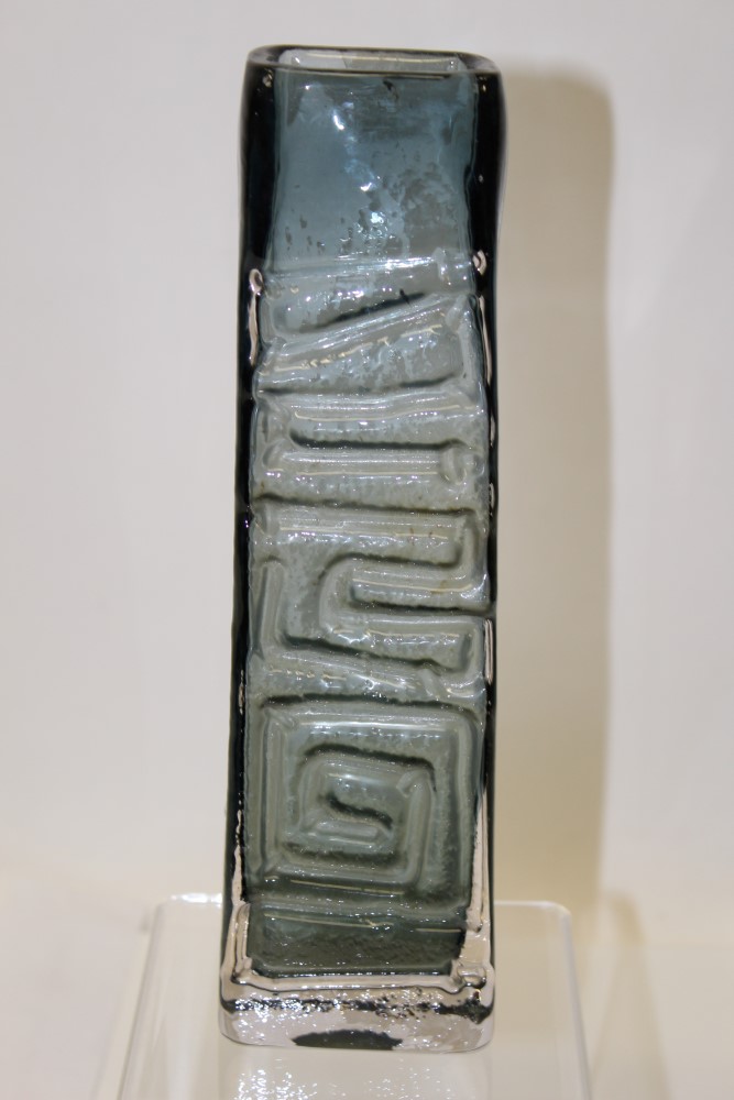 Whitefriars Indigo totem pole vase - auctions & price archive