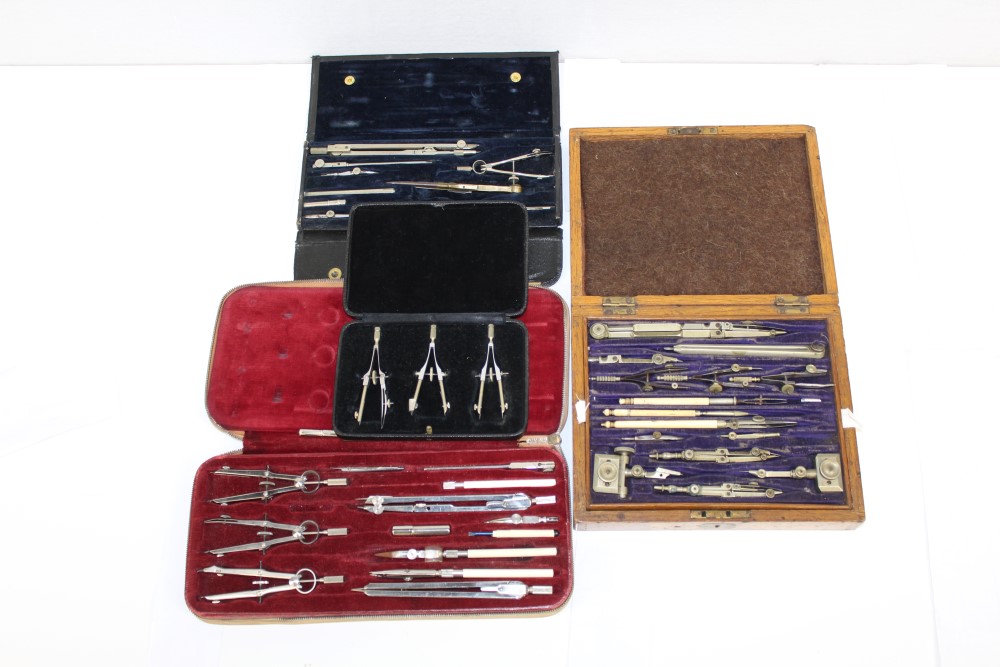Four cased sets of late 19th / early 20th century draughtsman's tools