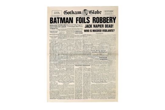A Gotham Globe newspaper from Tim Burton's superhero film Batman ...