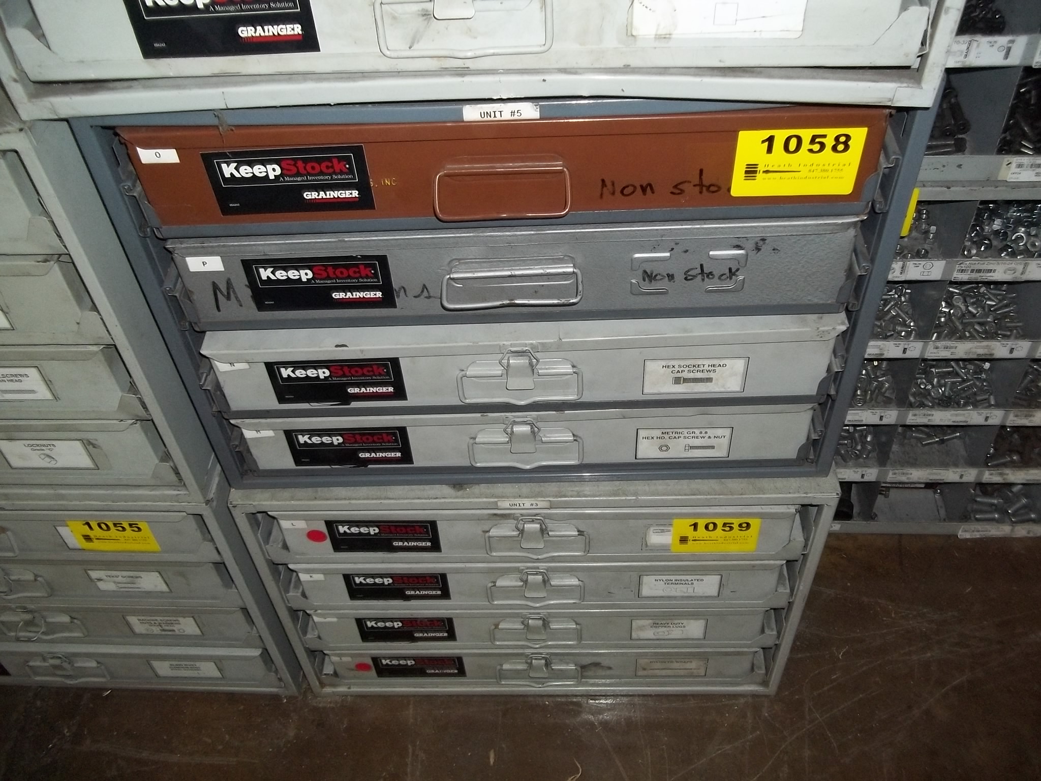 GRAINGER KEEPSTOCK 4-DRAWER STEEL STORAGE CABINET W/CONTENTS: ASSORTED ...