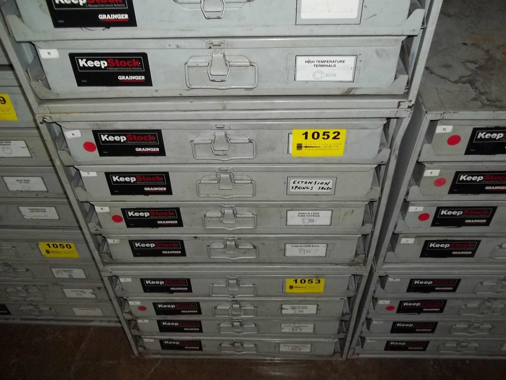 GRAINGER KEEPSTOCK 4-DRAWER STEEL STORAGE CABINET W/CONTENTS: TUBE ...