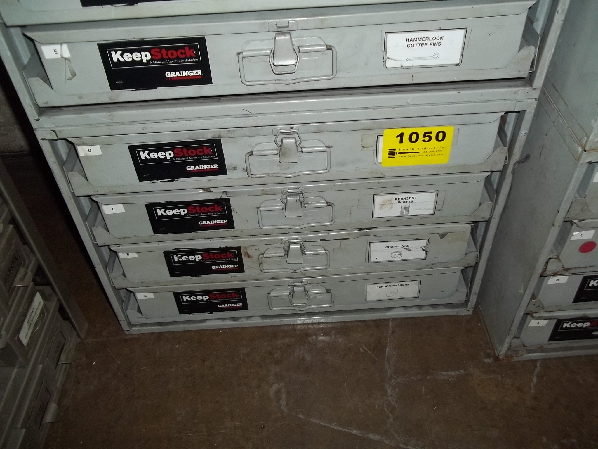 GRAINGER KEEPSTOCK 4-DRAWER STEEL STORAGE CABINET W/CONTENTS: INSERTS ...