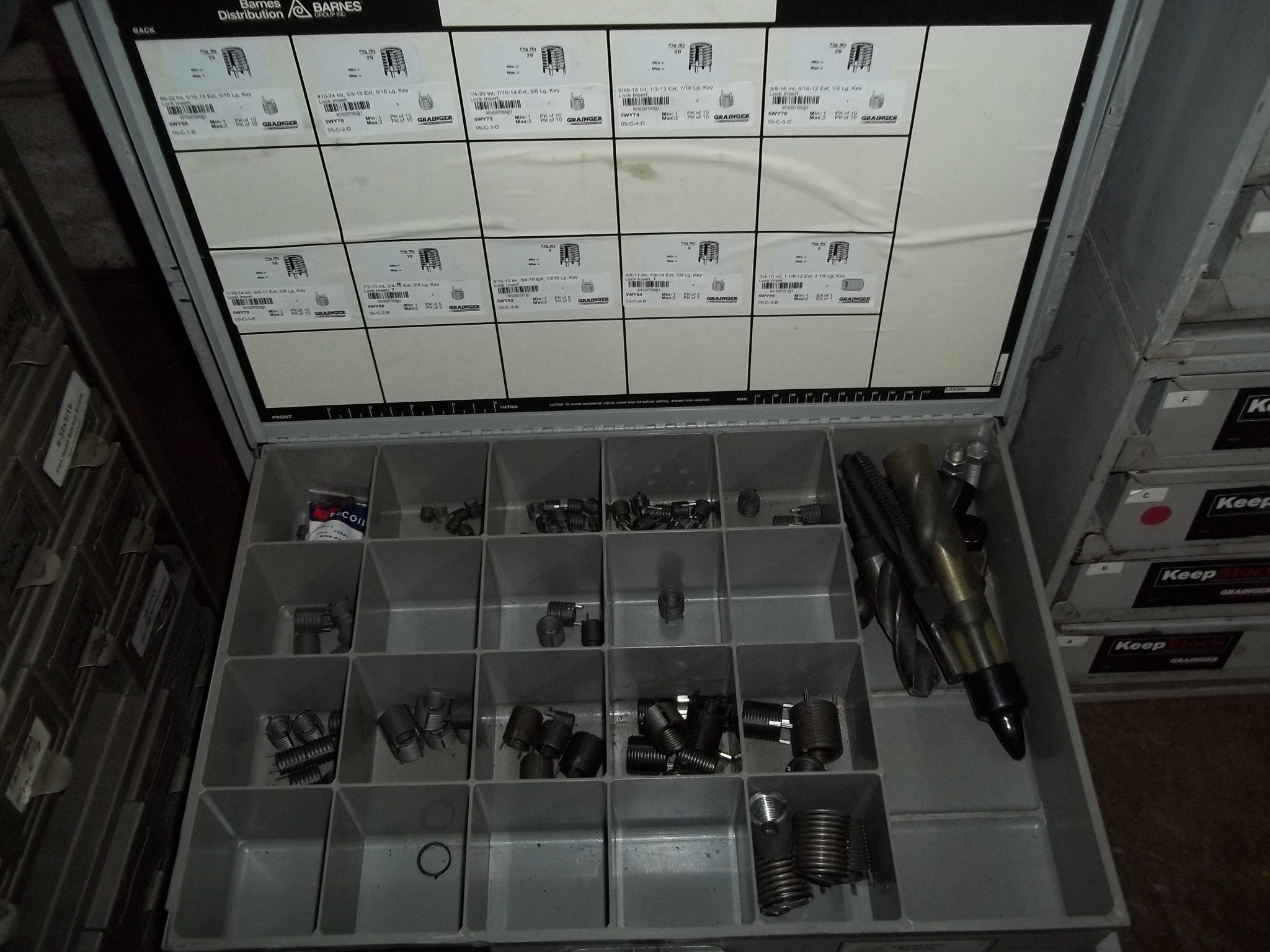 GRAINGER KEEPSTOCK 4-DRAWER STEEL STORAGE CABINET W/CONTENTS: INSERTS ...