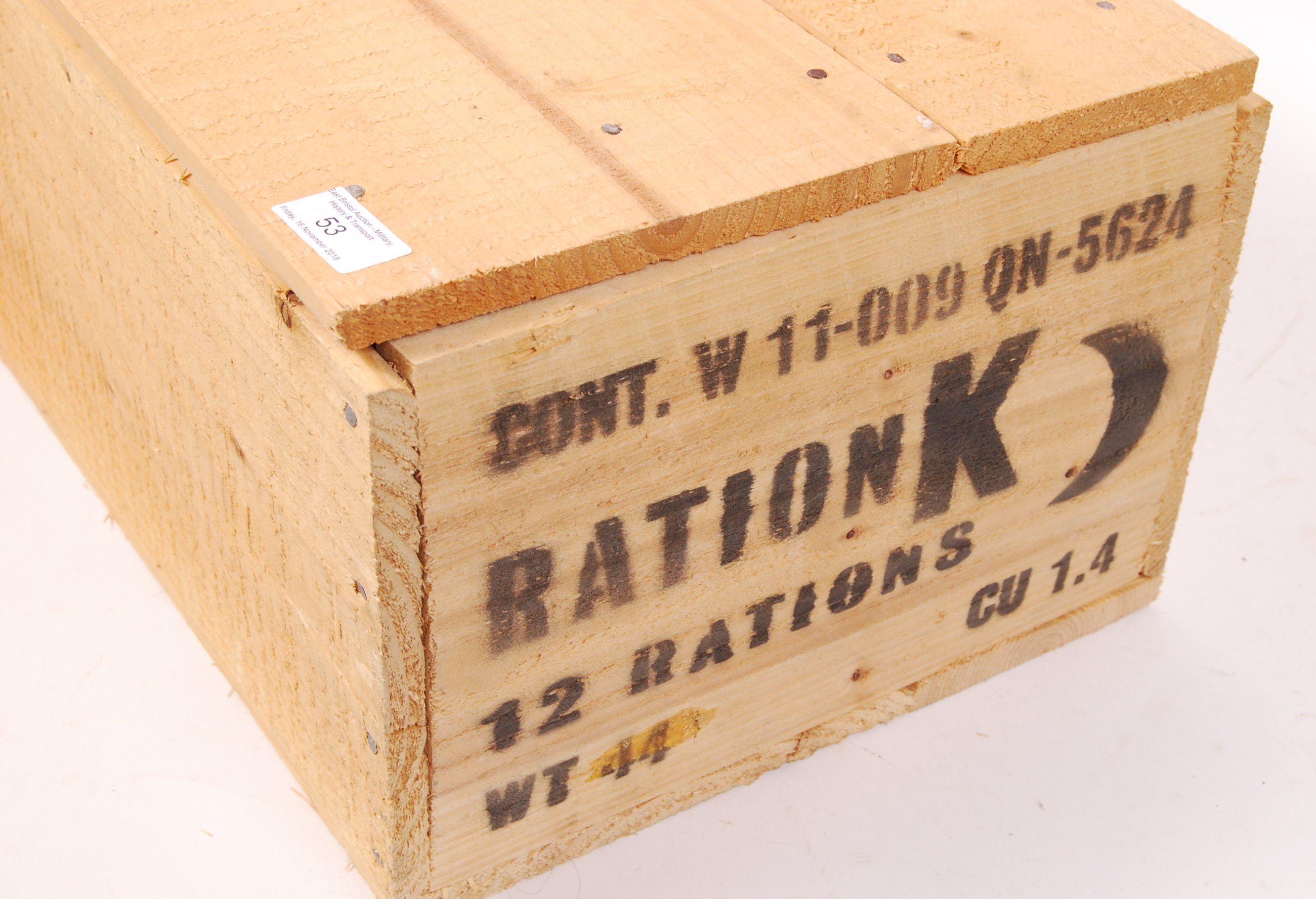 A WWII Second World War style ' Rations ' crate. Filled with assorted ...