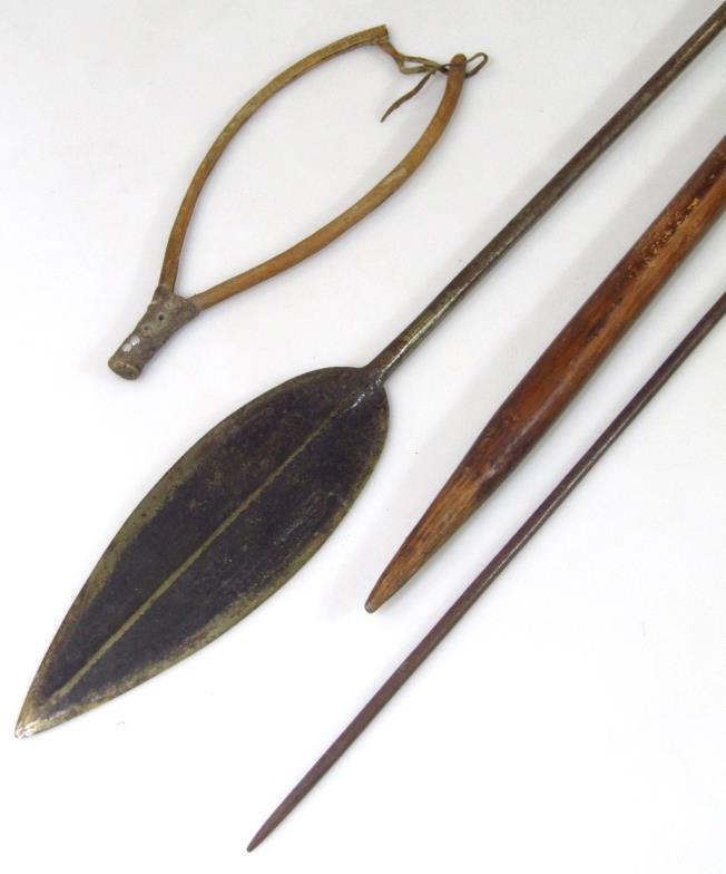 Various Ugandan Karamojong Tribe items, comprising a shield, wrist ...