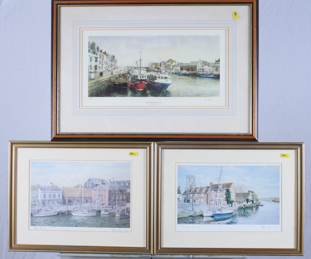 Robin Davidson: a pair of pencil signed coloured prints, views of Poole ...