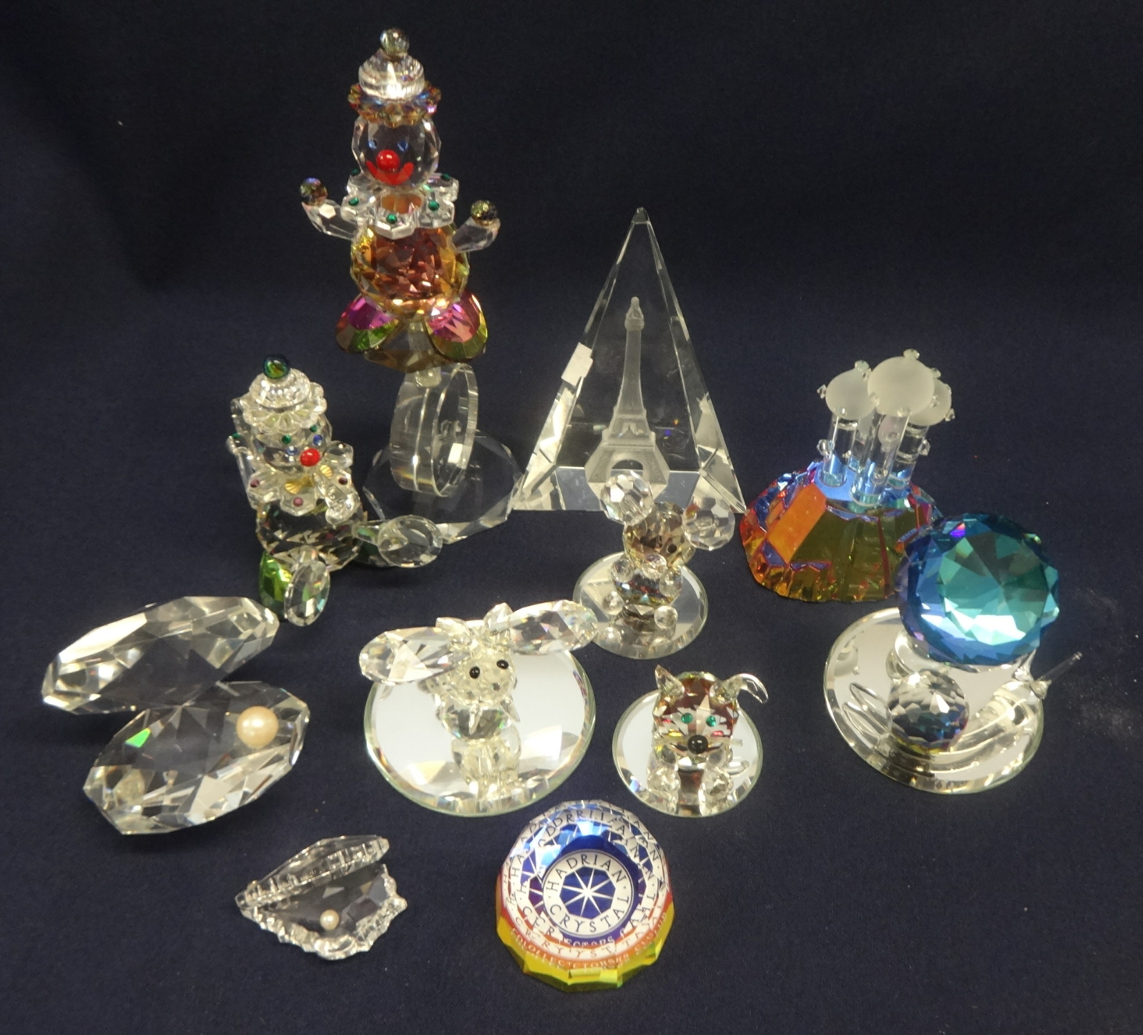 Collection of Hadrian Crystal comprising Two Clowns, Castle, Two Shells ...