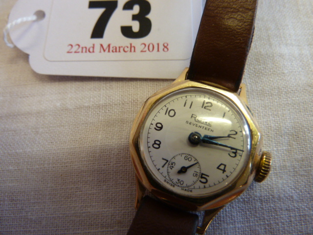 Vintage Rone 9ct gold ladies wristwatch on leather strap