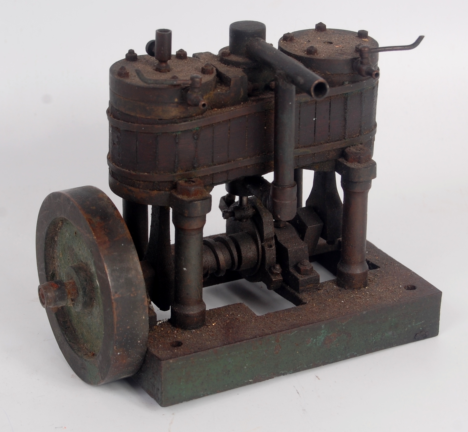 An early 20th century twin cylinder horizontal stationary steam engine ...