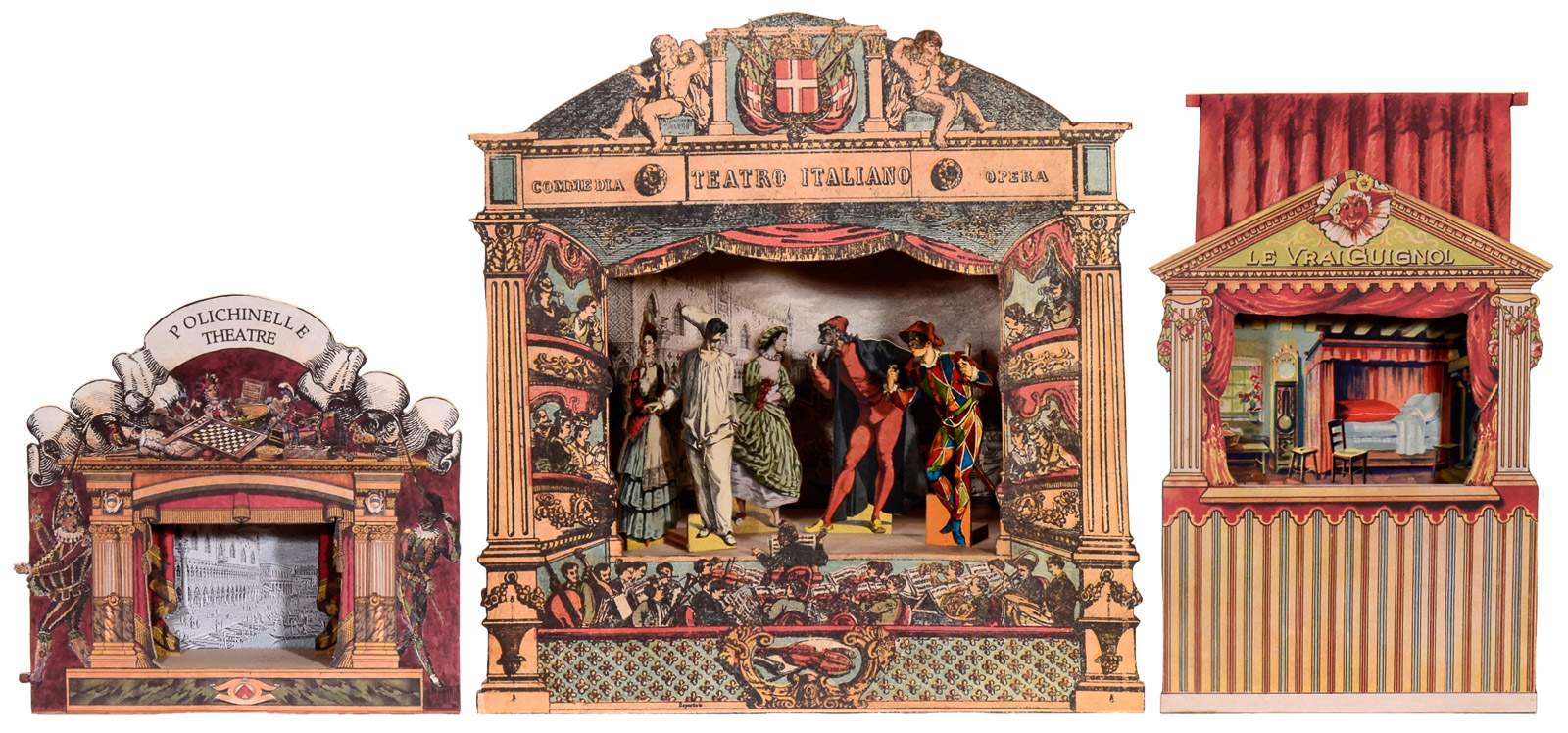 3 Replica Toy Theatres With paper-covered proscenia: "Polichinelle ...