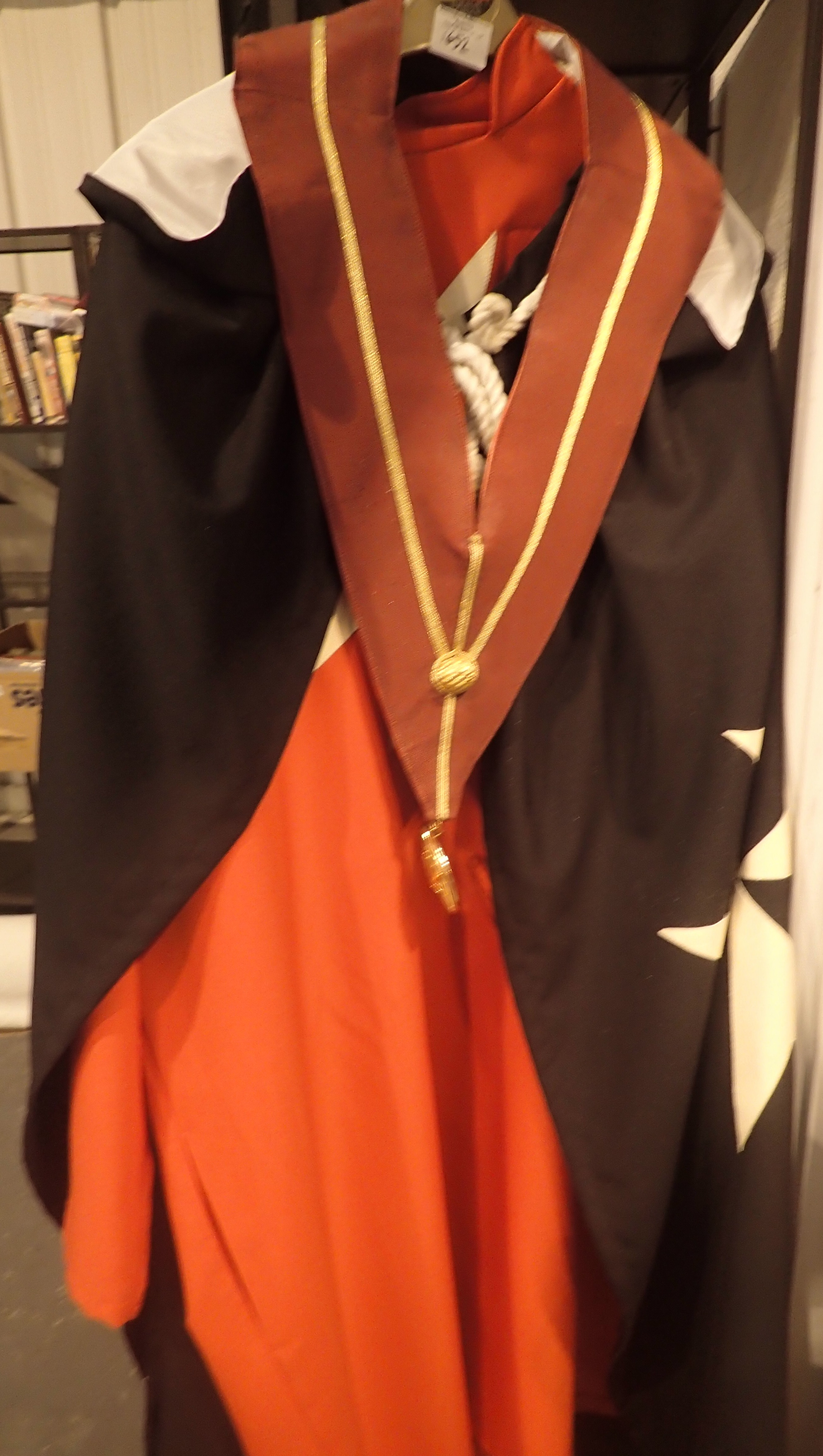 Two sets of Masonic robes capes and jewels one with wire embroidered badge