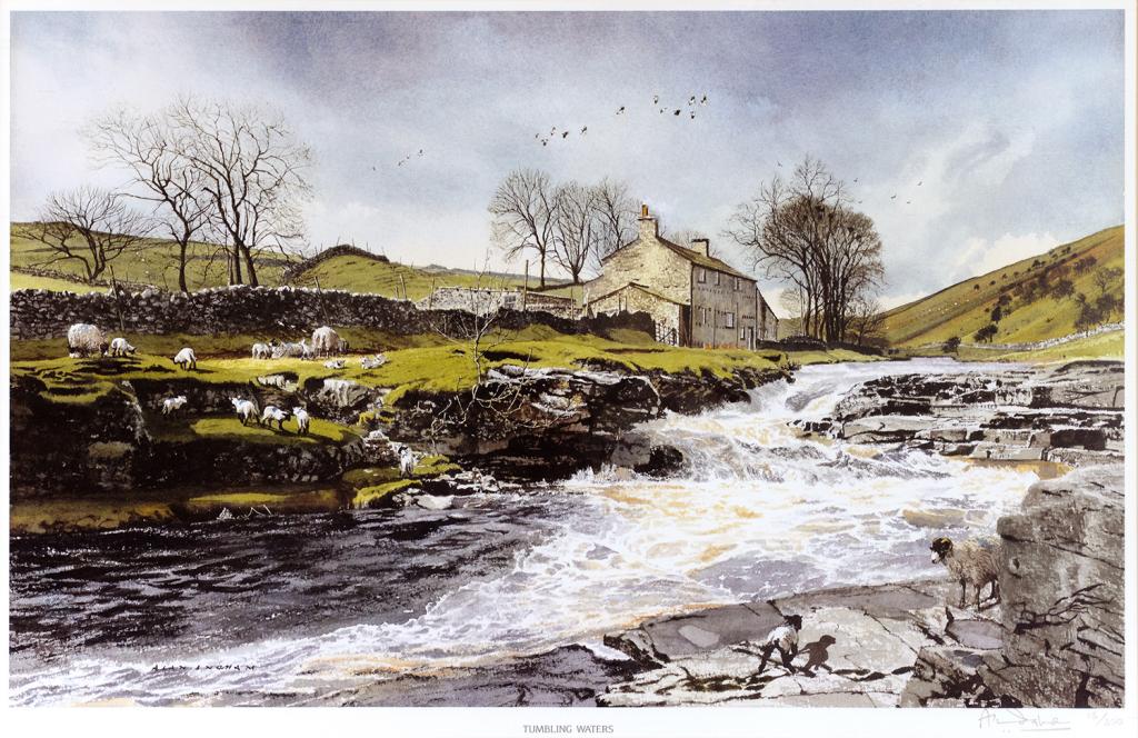 AN ARTIST'S SIGNED PRINT BY ALAN INGHAM, 36 X 56CM AND A WATERCOLOUR ...