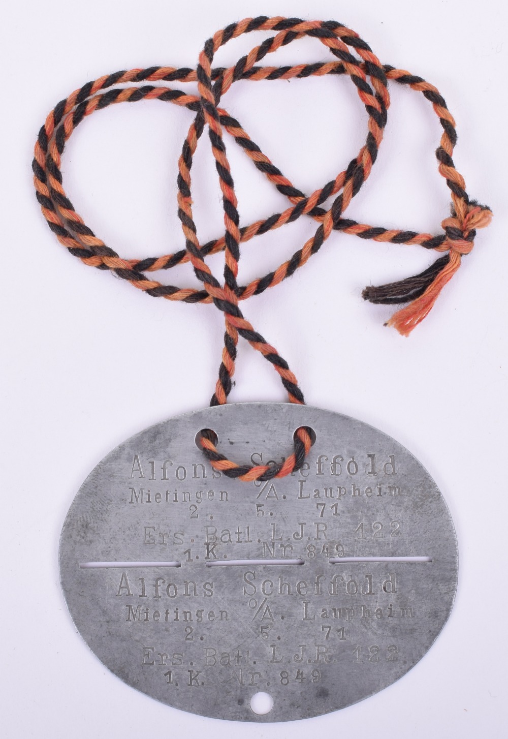 WW1 German Wurttemberg Identity Disc, the identity disc of Wurttemberg ...